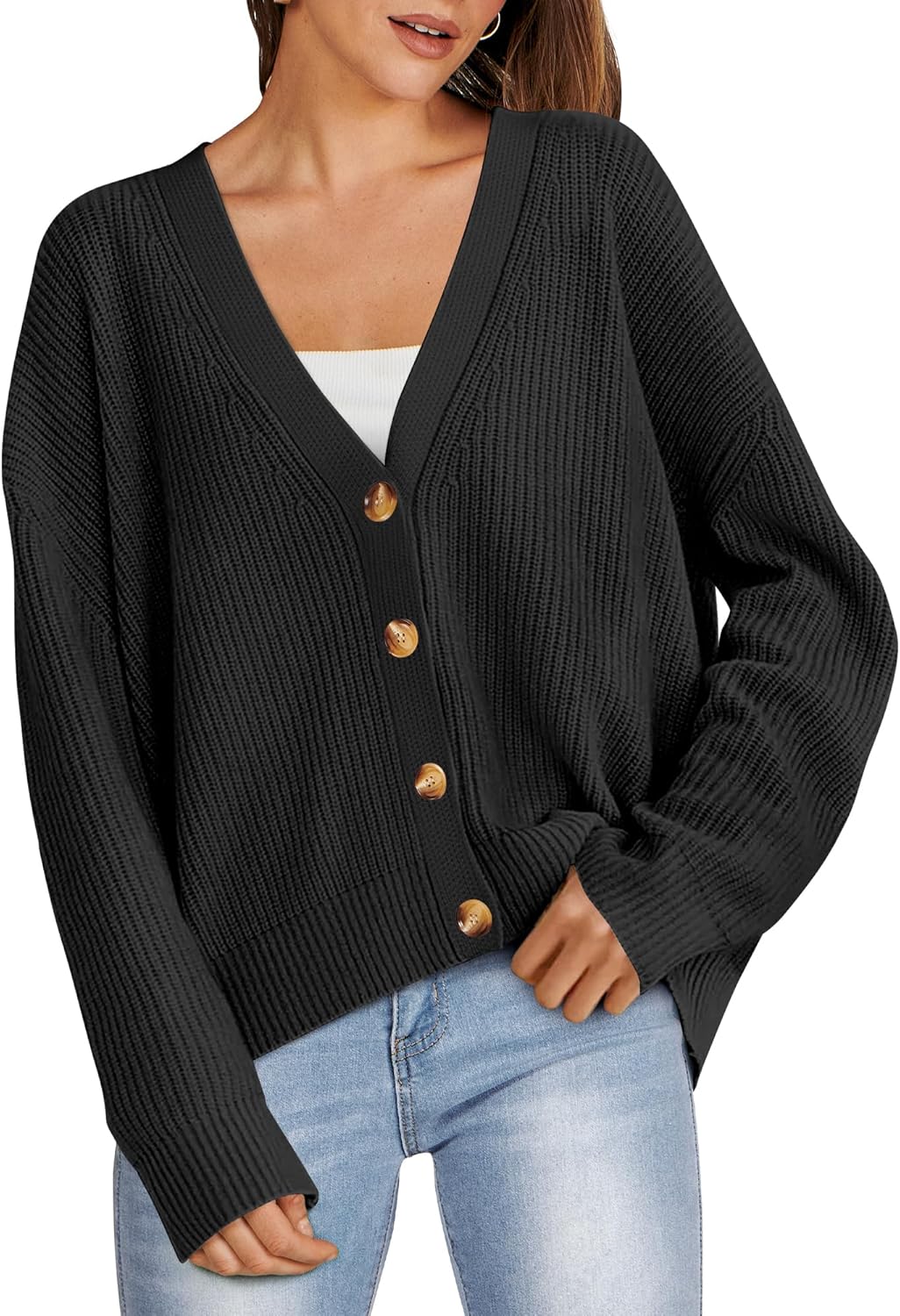 ANRABESS Women Cardigan Sweaters 2024 Fall Oversized Button Open Front ...