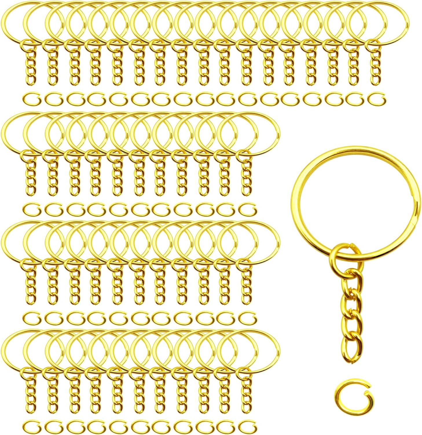 Amazon.com: KANSPHY 100 Pack Key Ring with Chain and Open Jump,1 inch ...