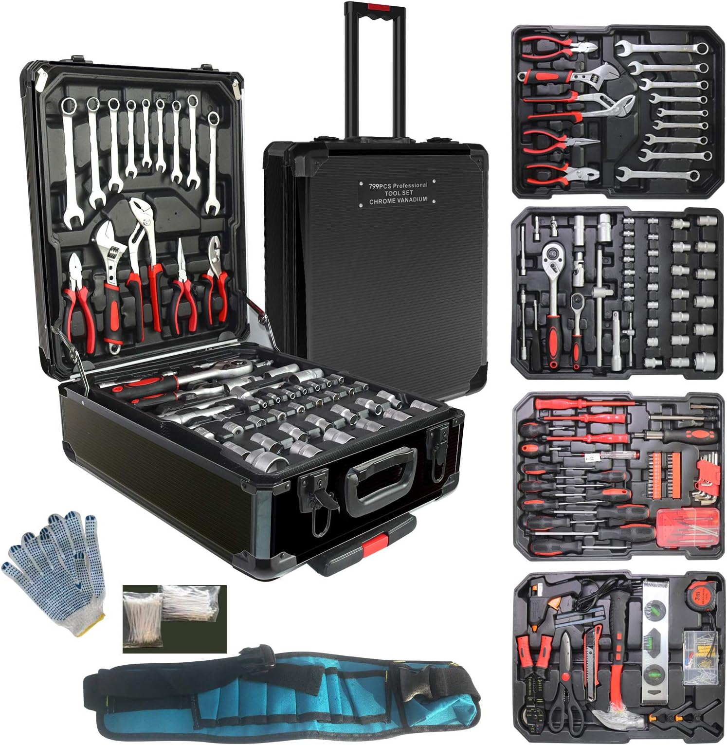 Tool Sets for Men, Tool Box with Tools, Tool Kit with Rolling Tool Box ...