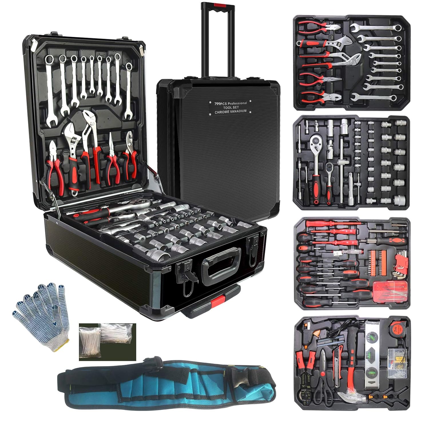 Tool Sets for Men, Tool Box with Tools, Tool Kit with Rolling Tool Box ...