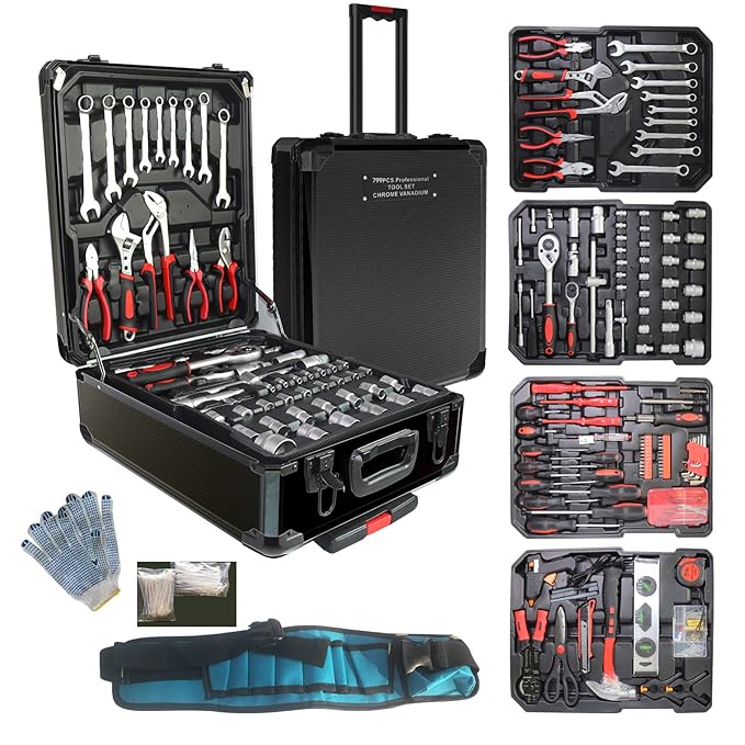 Tool Sets for Men, Tool Box with Tools, Tool Kit with Rolling Tool Box ...