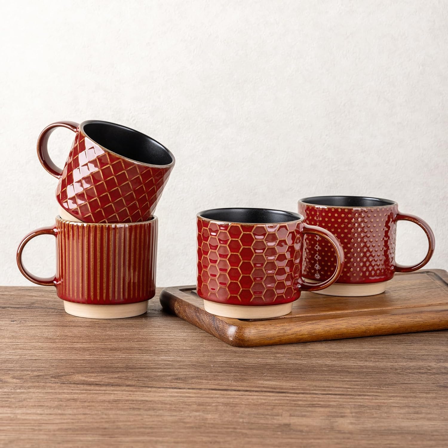 Amazon.com: GBHOME 12 OZ Stackable Coffee Mugs, Ceramic Coffee Mugs ...