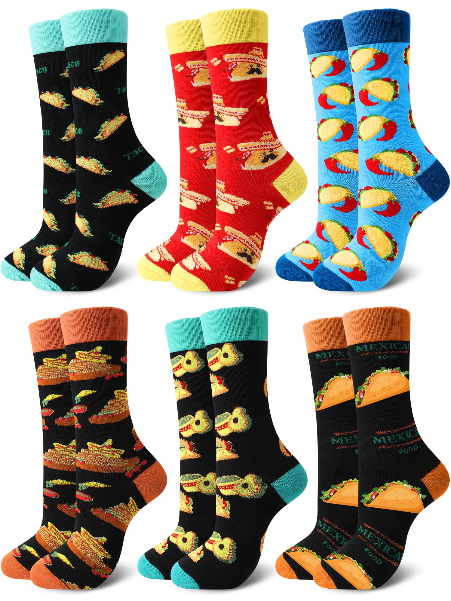 Amazon.com: Xtinmee 6 Pairs Taco Socks for Men Women Mexican Novelty ...
