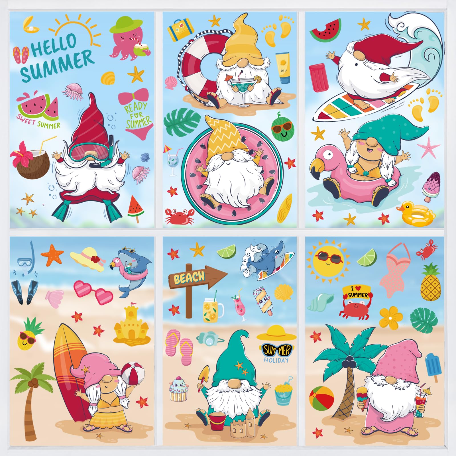 Amazon.com: Auzesto 96Pcs Summer Window Clings, Double Sided Beach ...