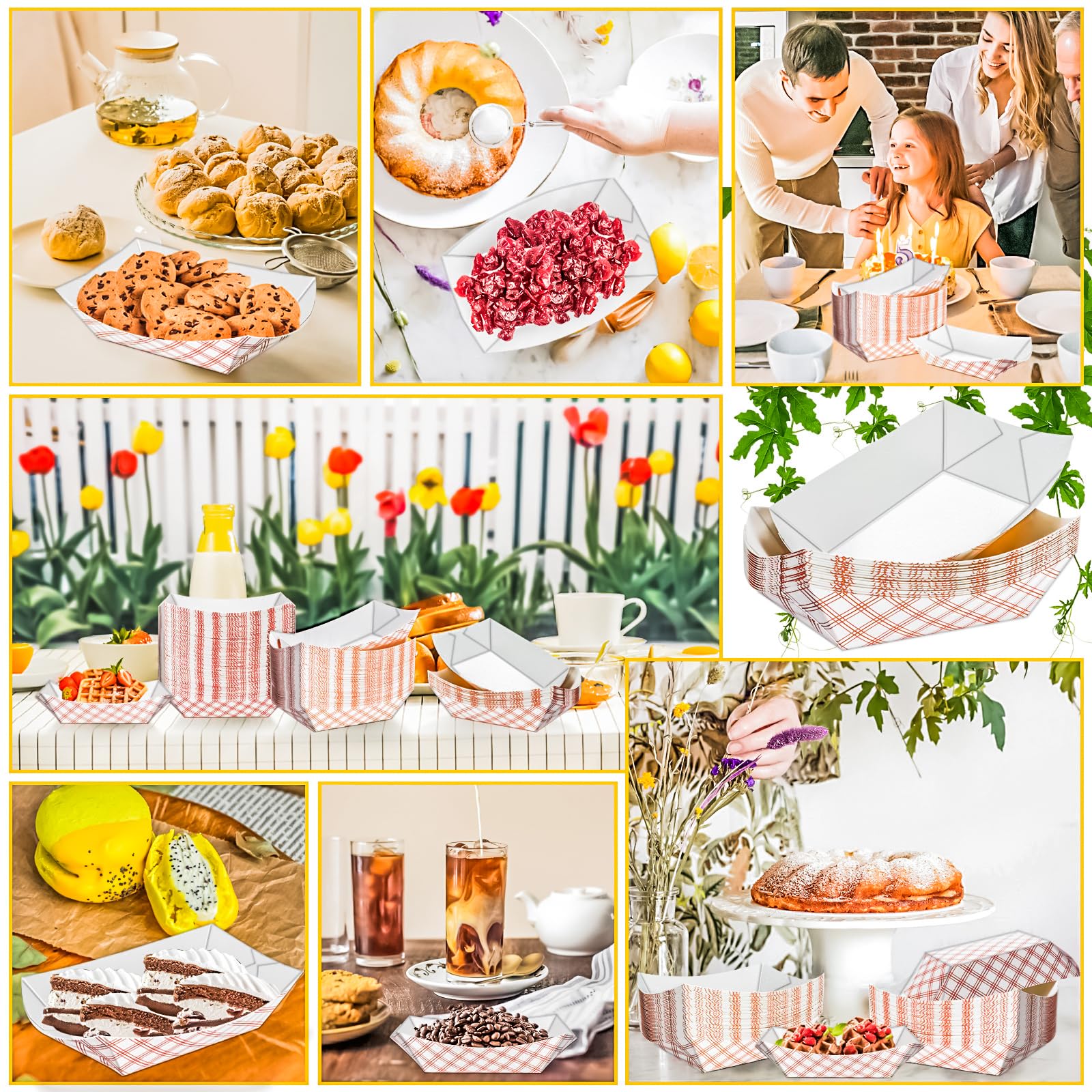 Snapklik.com : MotBach 160 Pack Checkered 2Lb Paper Food Boat Trays ...