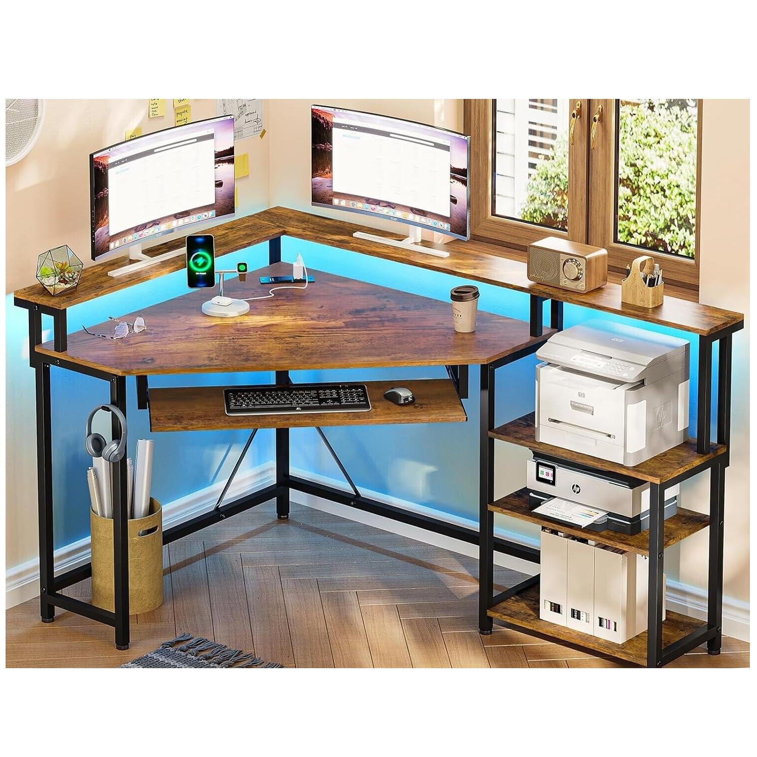 Amazon.com: Saranya 18 Shop New Modern Brown Corner Desk Small Computer ...