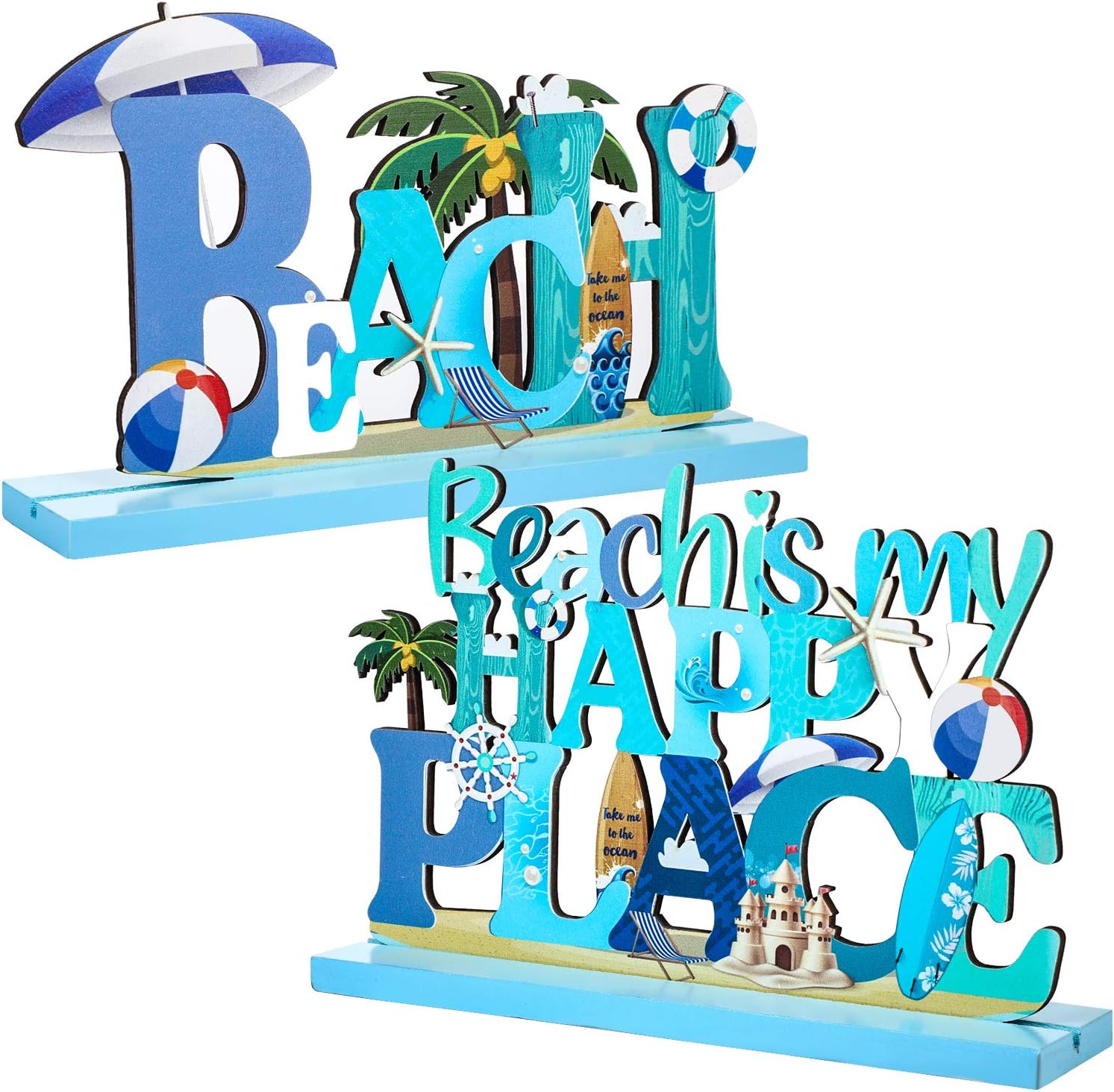 Amazon.com: Blulu 2 Pcs Beach Table Signs Ocean Wood Table Decorations ...