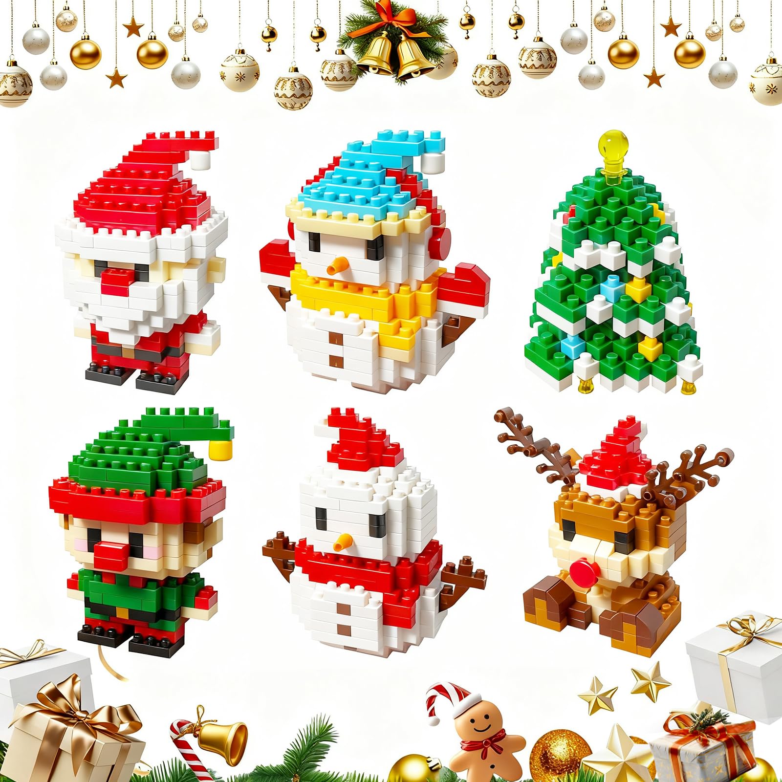 Lamvpiny Santa Claus Design Building Blocks Set, 6 Pack Christmas Theme ...