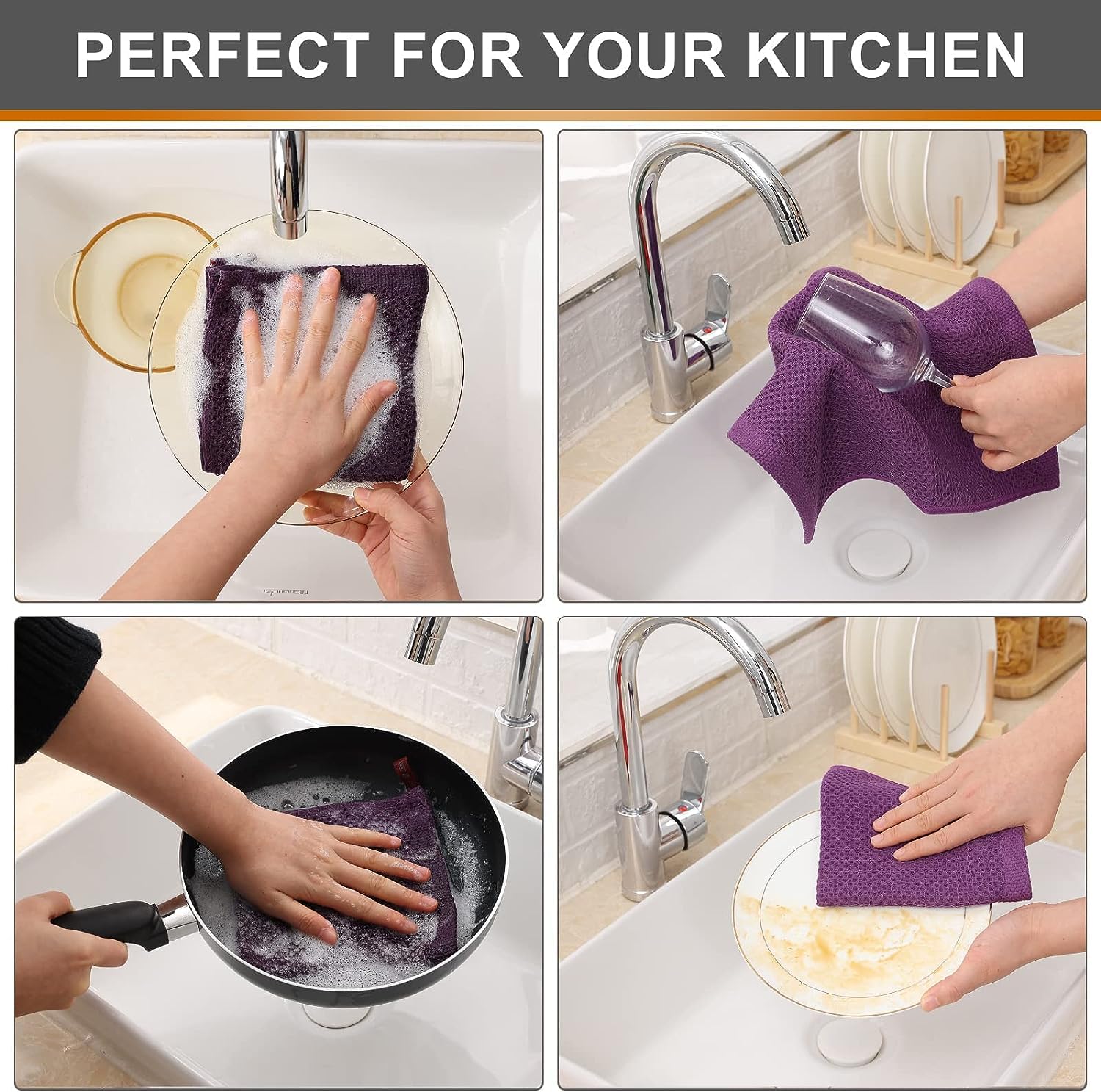 Snapklik.com : 100% Cotton Kitchen Dish Cloths, 8 Pack Waffle Weave ...