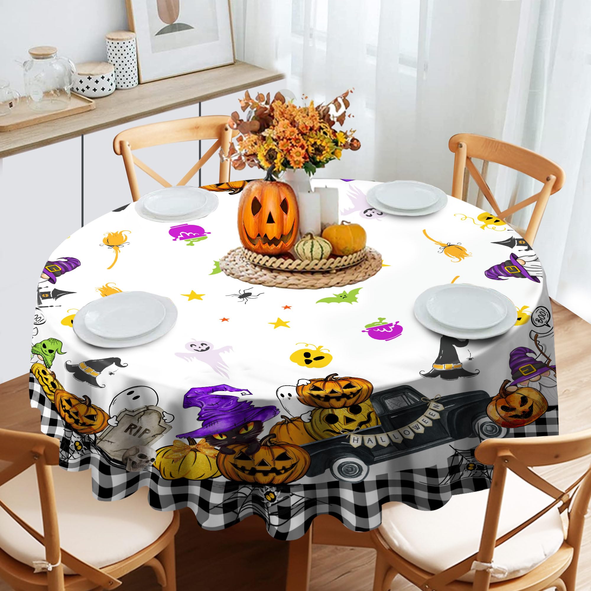 Amazon.com: Unibyby Round Halloween Tablecloth, Halloween Round Table ...