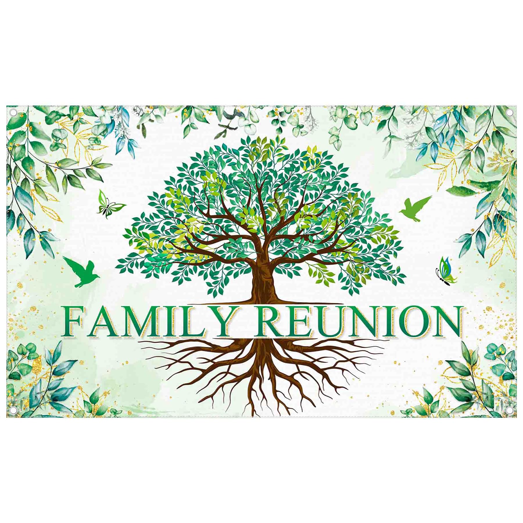 ZTHMOE 72x43inch Family Reunion Backdrop Gold Green Eucalyptus Leaves ...