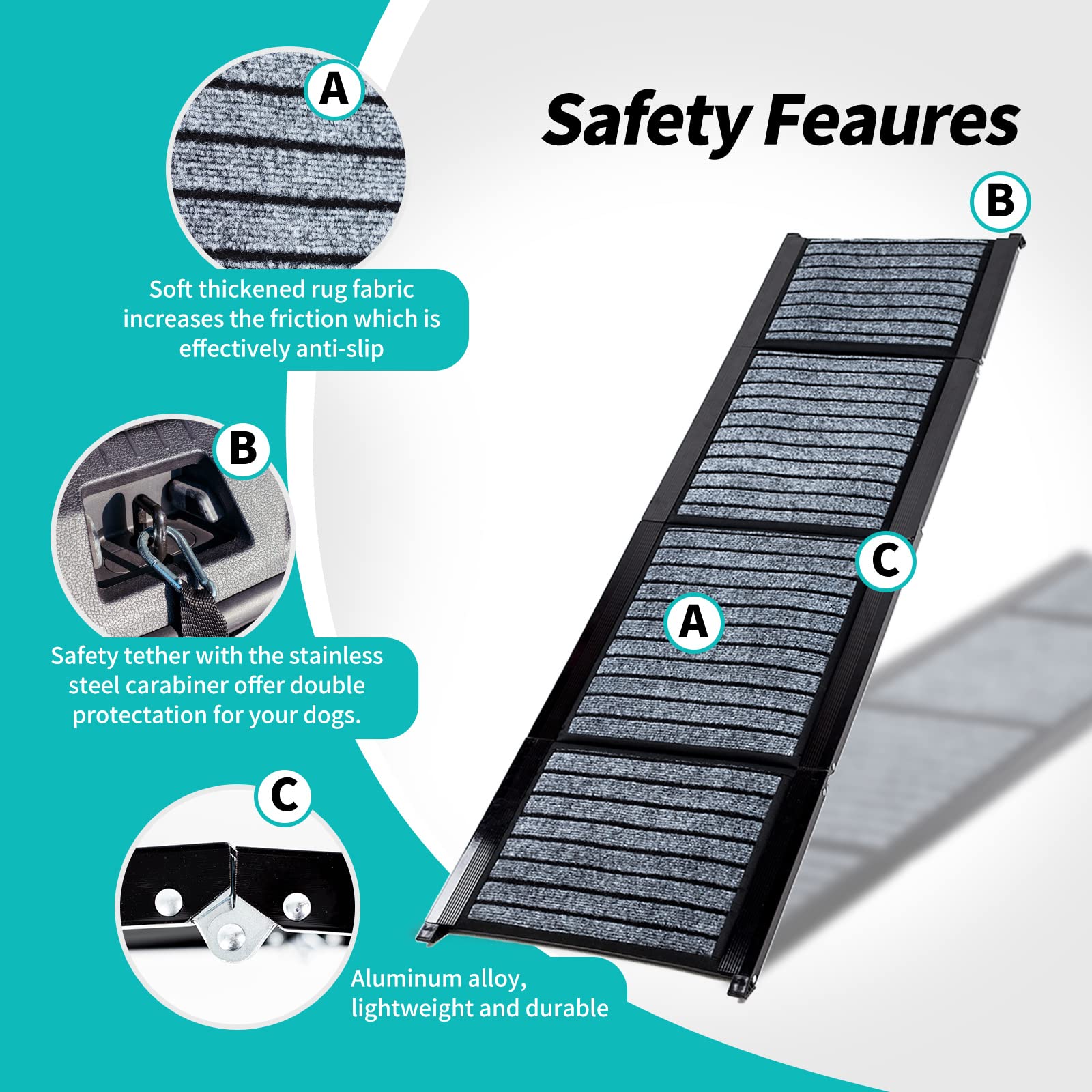 Folding Pet Car Ramp with Non-Slip Rug Surface, Portable Dog Ramp for ...