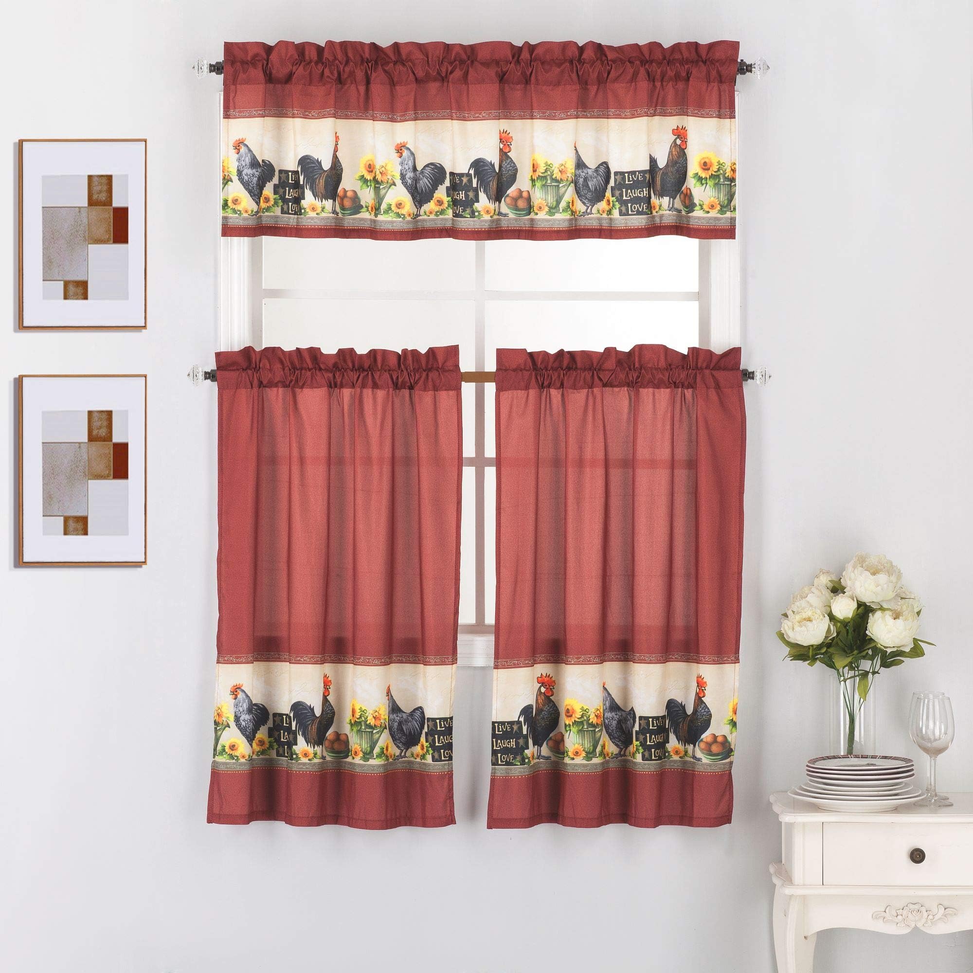 Amazon.com: Interior Trends 3 Piece Kitchen Window Curtain Panel Tiers ...