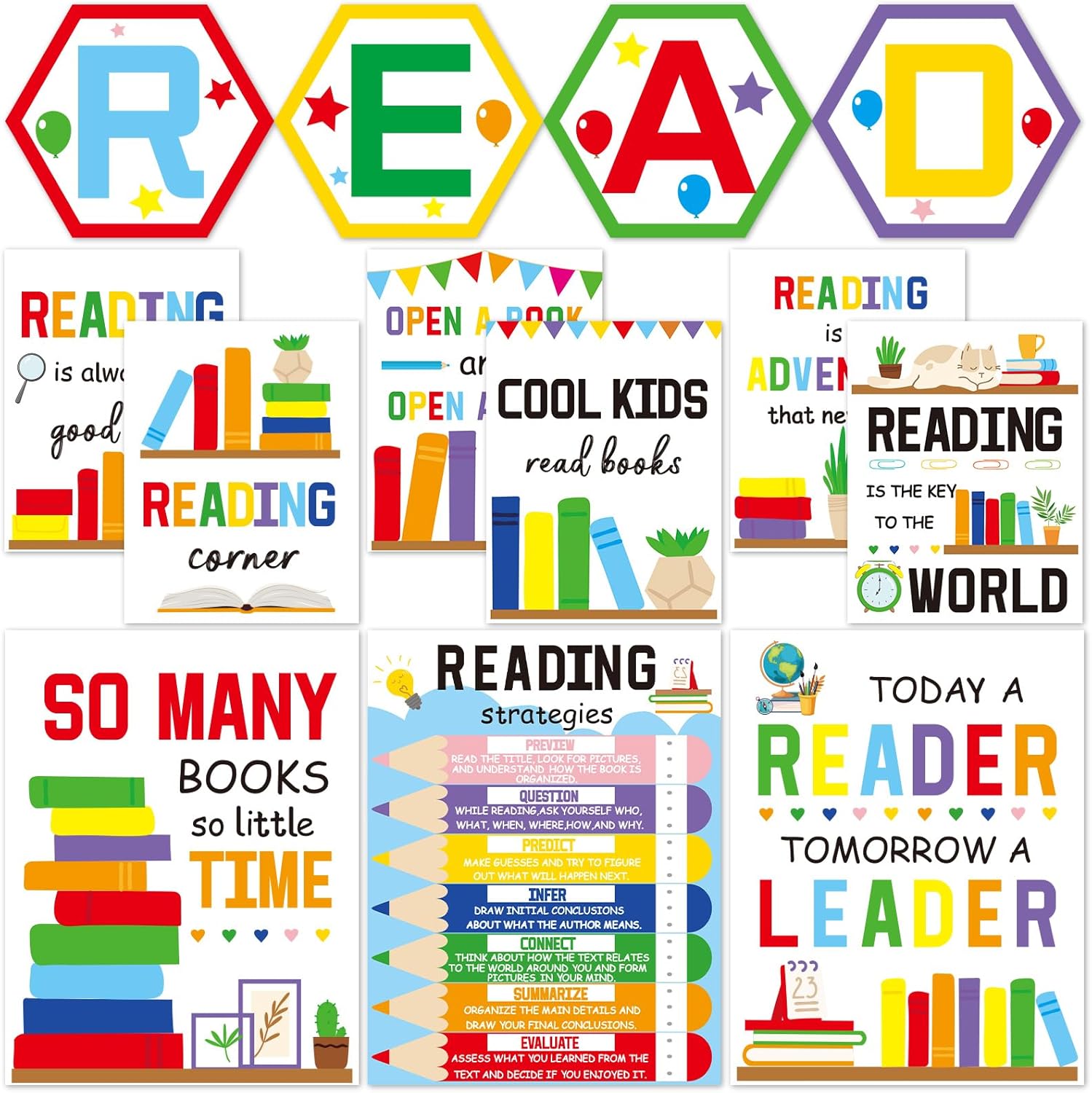 Amazon.com: 13Pcs Colorful Reading Posters for Classroom Reading ...