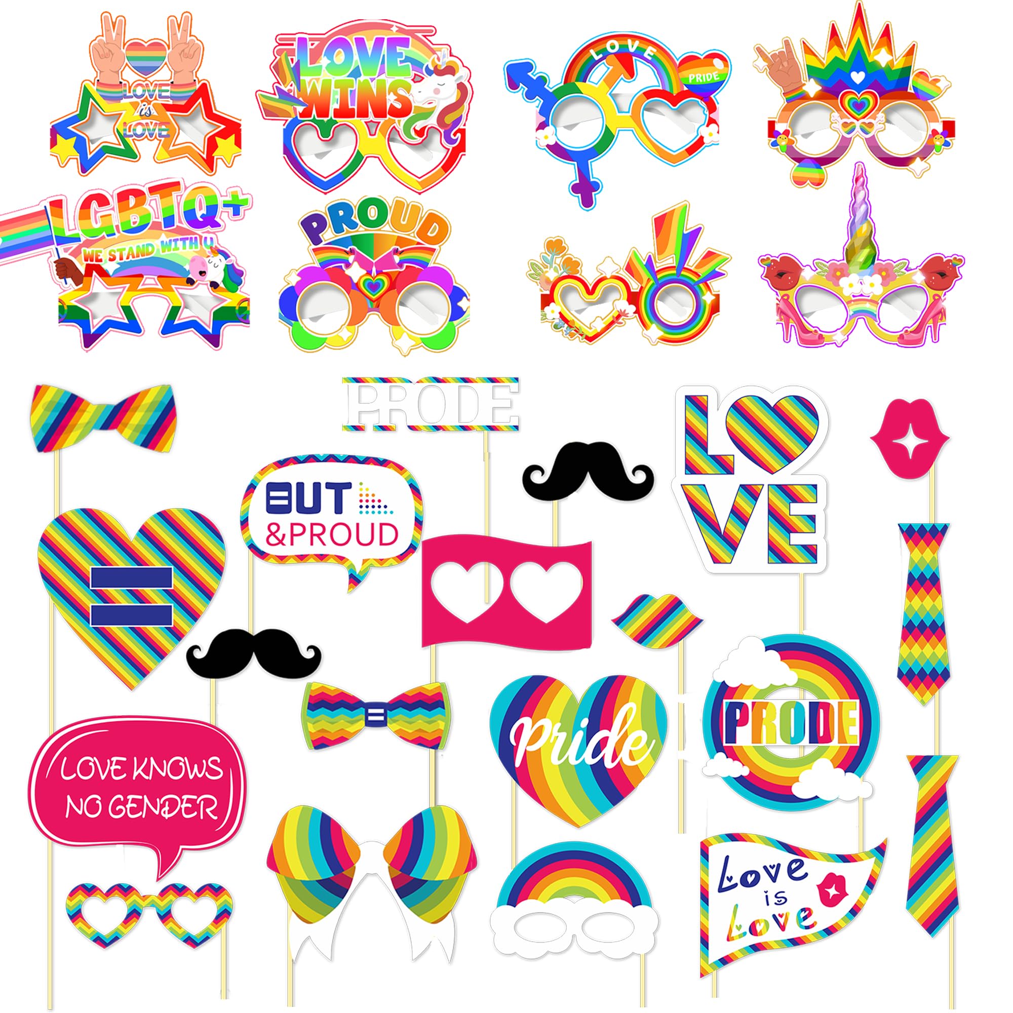 Pride LGBTQ Decorations Accessories 28Pcs Pride Rainbow Photo Booth ...