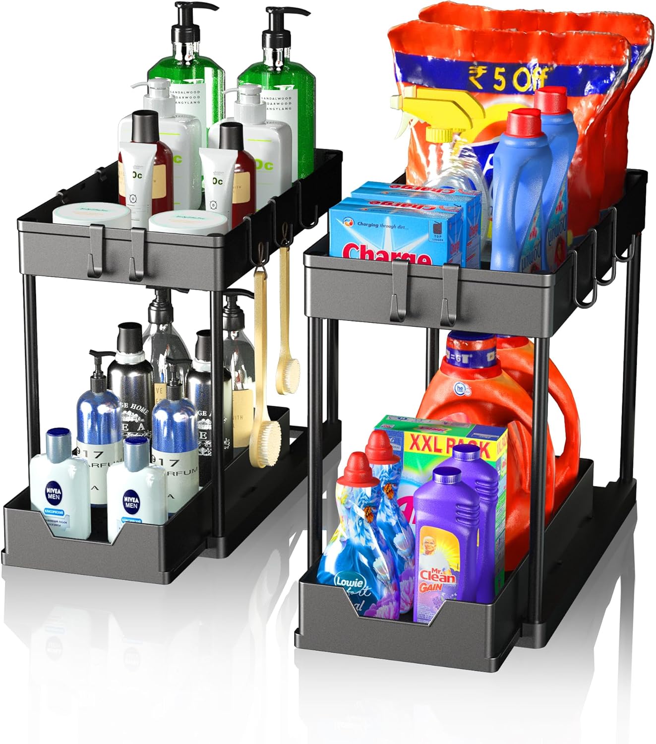 mosala Paquete de 2 organizadores y almacenamiento debajo del fregadero, armario deslizante de 2 ...