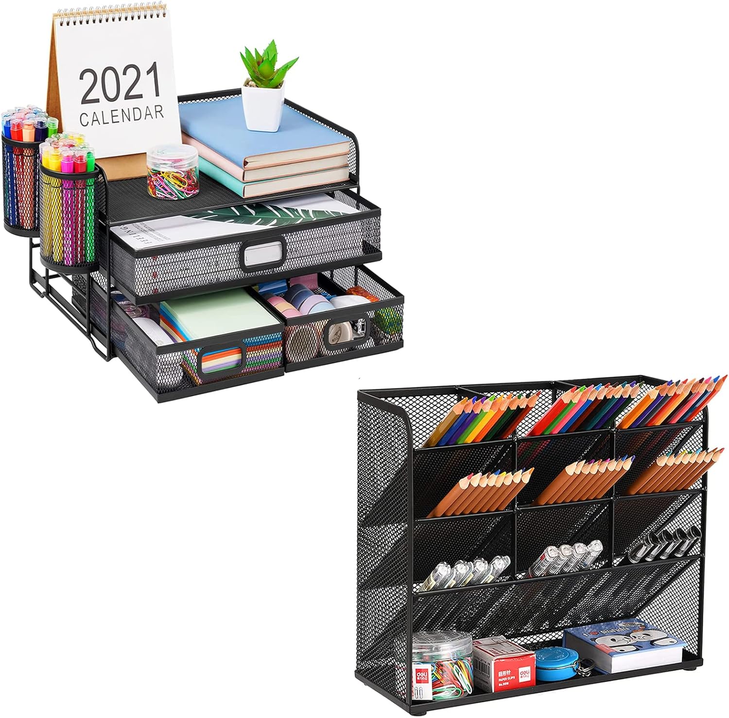 Amazon.com : Marbrasse 3 Tier Mesh Desk Organizer with Drawer + Mesh ...