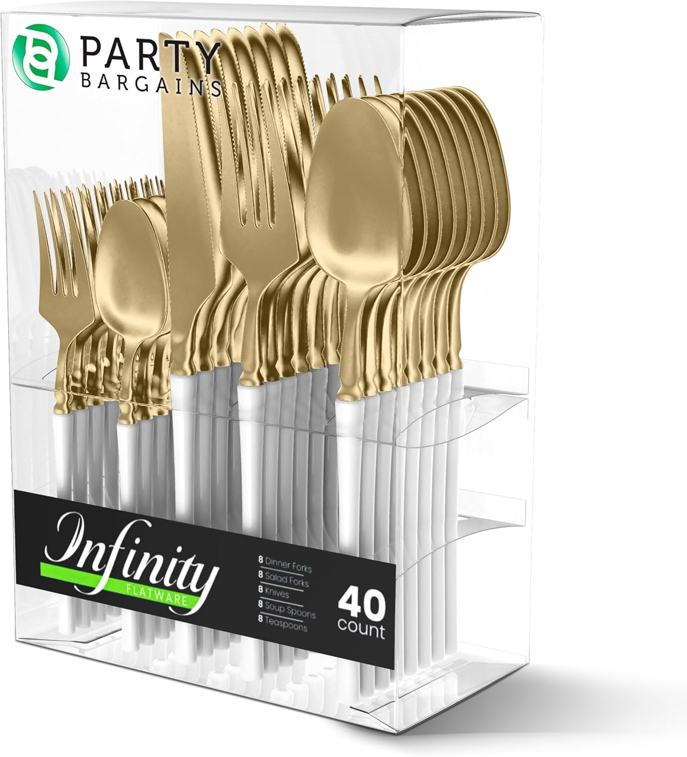 Amazon.com: Party Bargains Disposable Plastic White Gold Cutlery Set ...