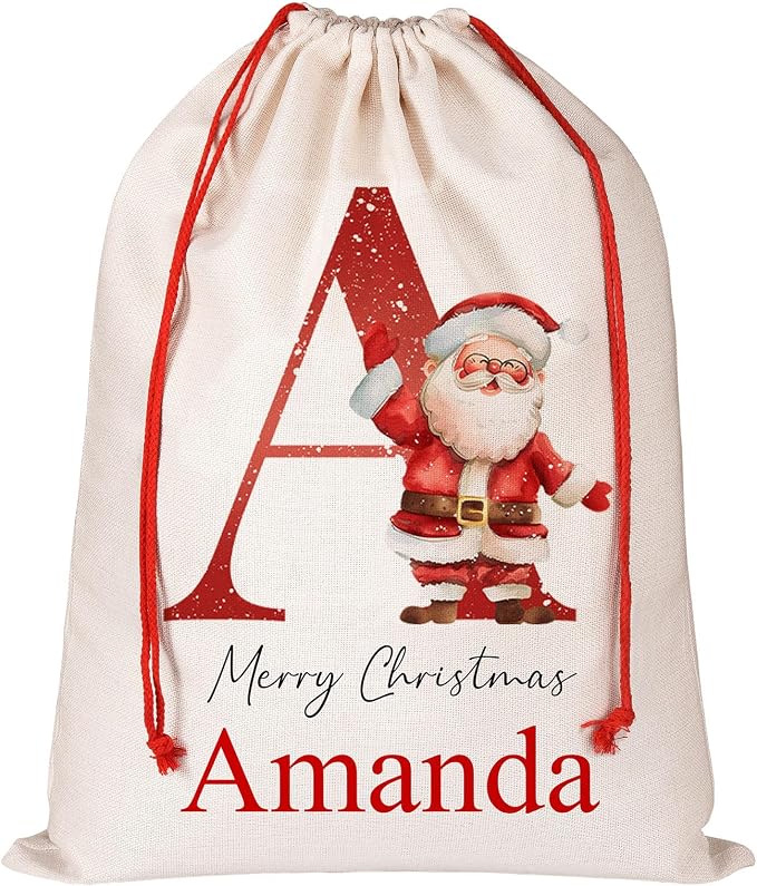 Amazon.com: HooAMI Personalized Santa Sack with Initial & Name for Kids ...