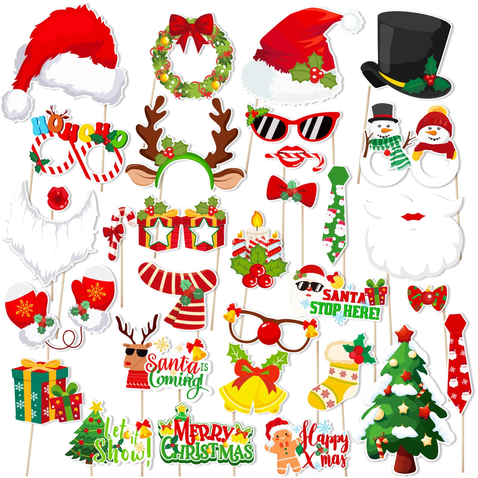 Christmas Party Photo Booth Props, LMSHOWOWO 30PCS Funny Christmas ...