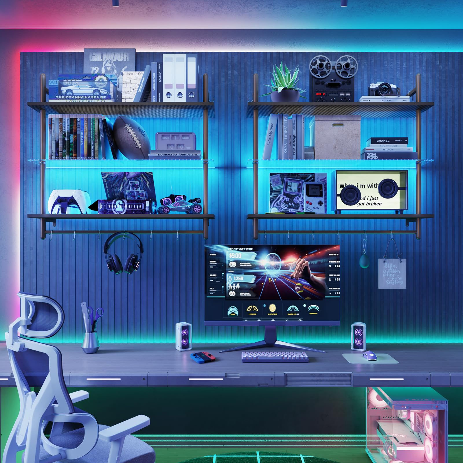 Snapklik.com : Bestier Gaming LED Floating Shelves For Wall, 41" Wall ...