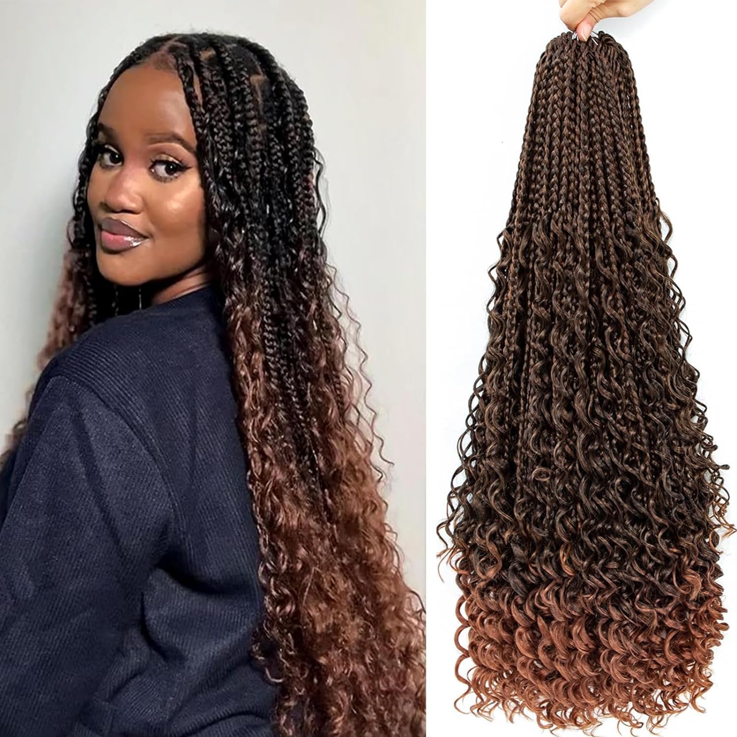 YIDIE Boho Box Braids Crochet Hair 7 Packs Natural Black Goddess Box ...