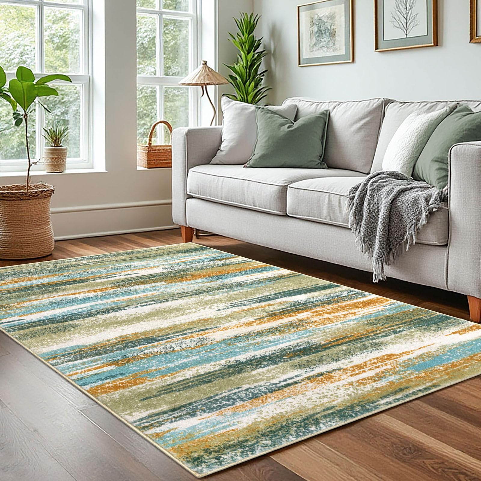 Amazon.com: Lansny Modern Abstract 4x6 Living Room Washable Rug Non ...