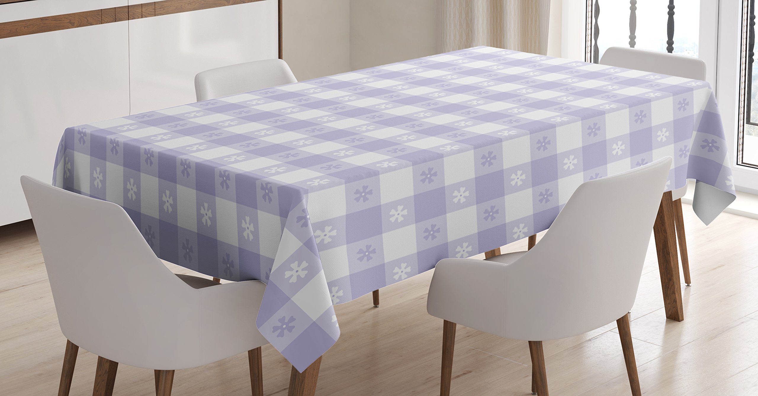 Lavender Checkered Tablecloth 108 Inch Round Polyester Tablecloth