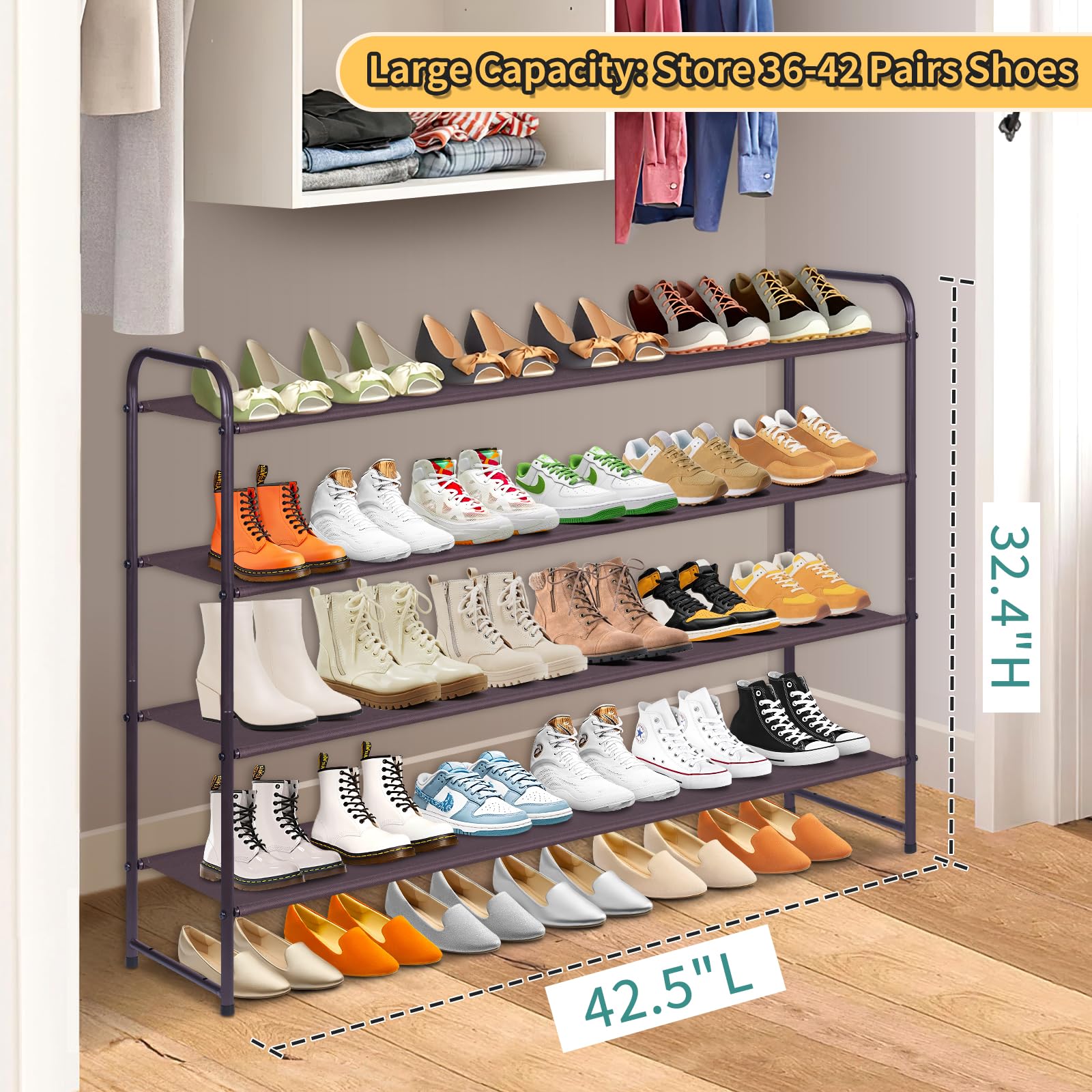 Snapklik.com : SLEEPING LAMB 4-Tier Shoe Rack For Closet, Long ...