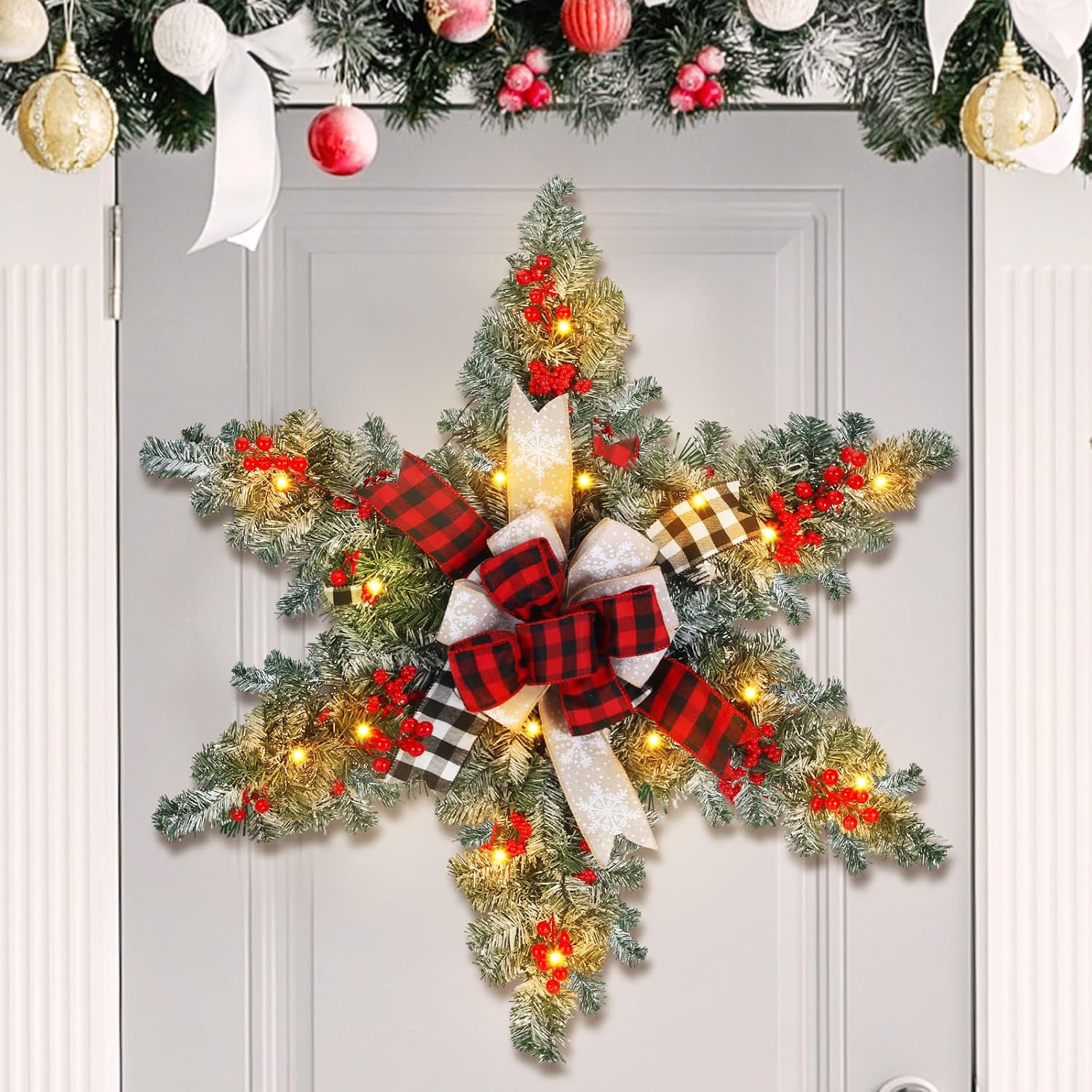 Amazon.com: Corona de Navidad de 24 pulgadas para puerta delantera ...