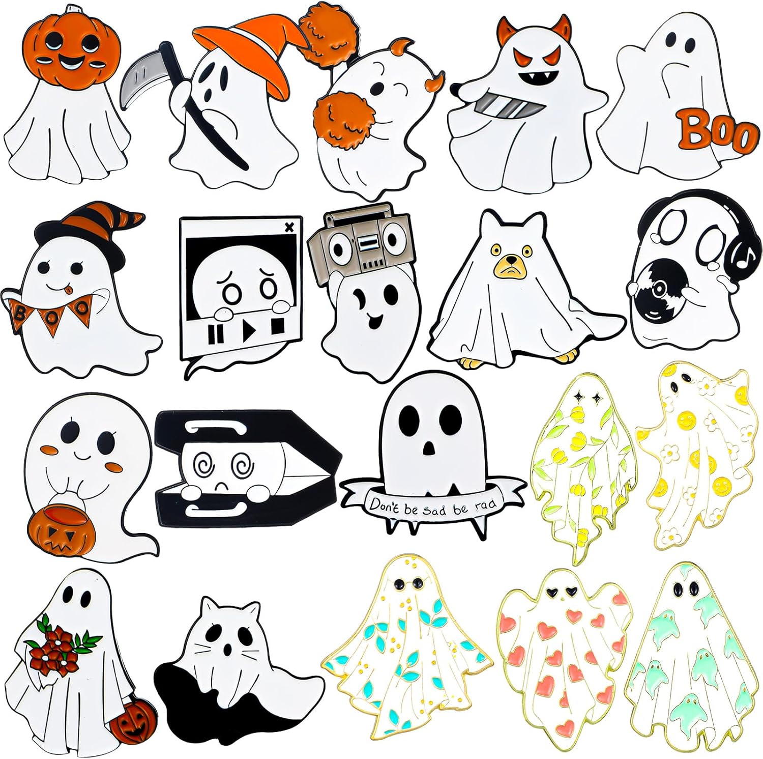 Amazon.com: MTLEE 20 Pieces Halloween Enamel Pin Bulk Cute Ghost Lapel ...