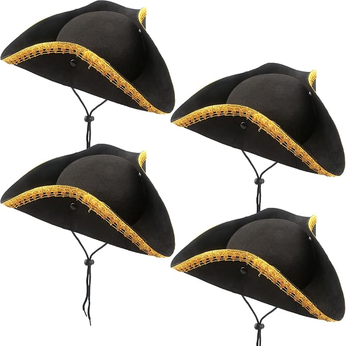 Amazon.com: SGBETTER 4 Pack Pirate Tricorn Hat Black Colonial Tricorn ...