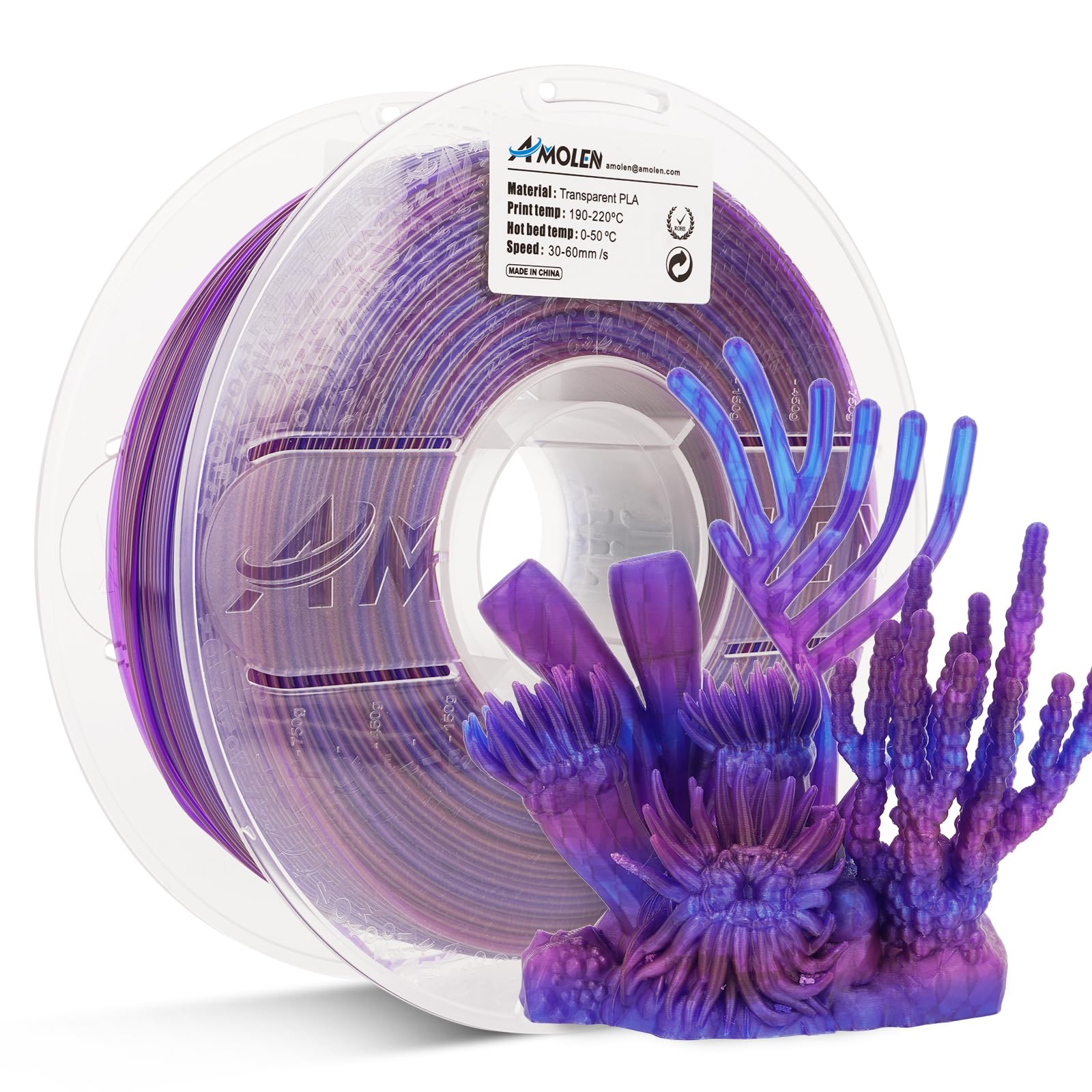 AMOLEN PLA 3D Printer Filament, PLA Filament 1.75mm Transparent Blue ...