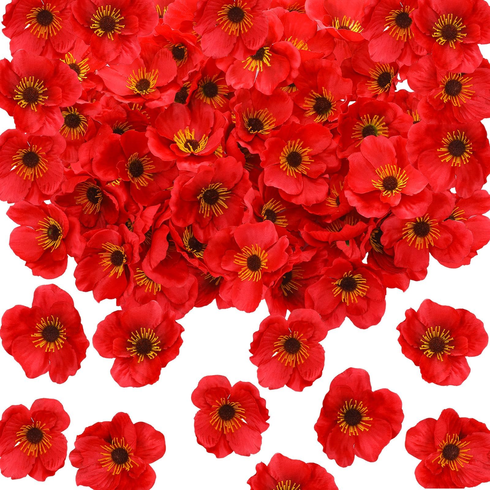 Amazon.com: 60 Set Red Poppy Artificial Flowers Fake Flowers Poppies ...