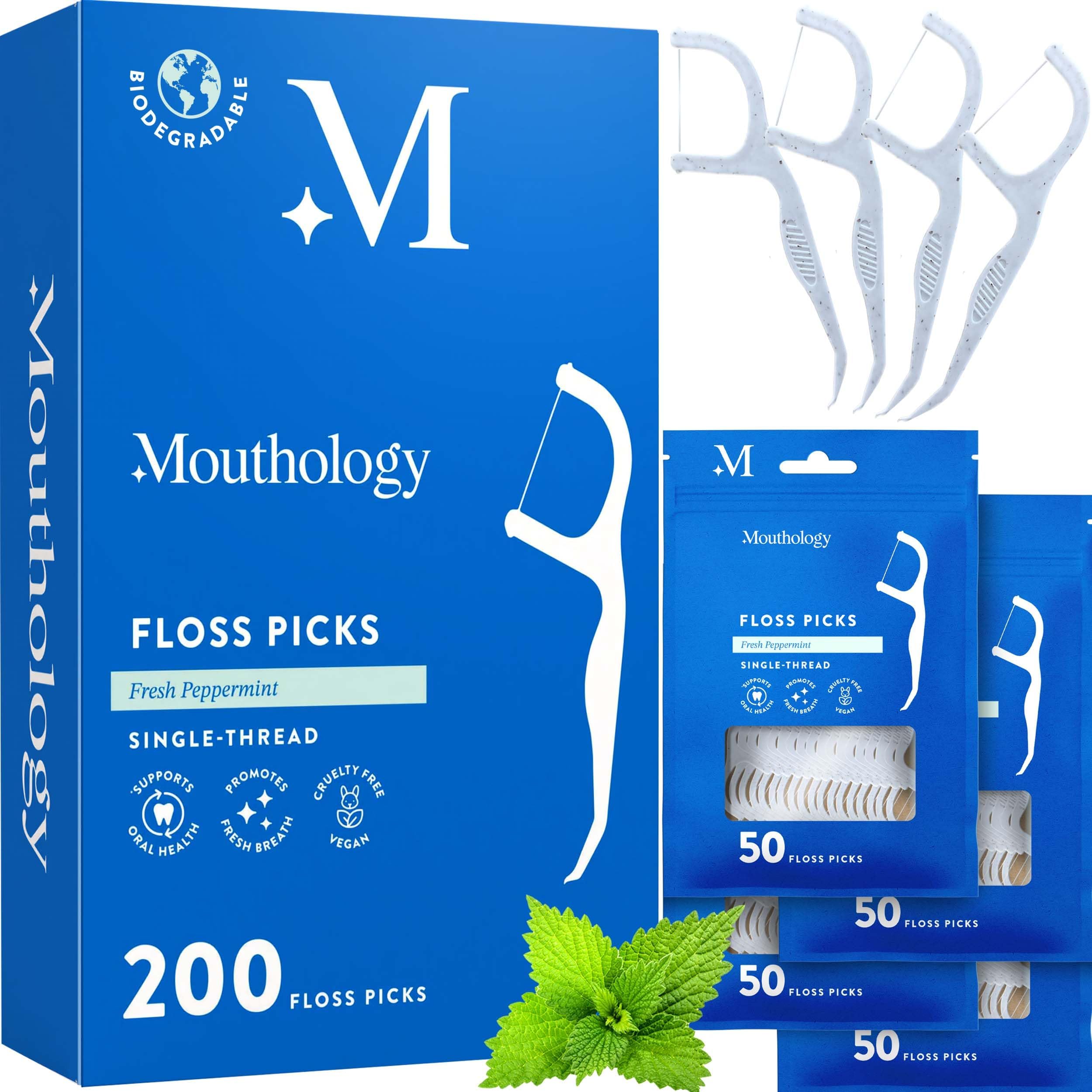Amazon.com : Mouthology Biodegradable Floss Picks (200 Pack), Wheat ...