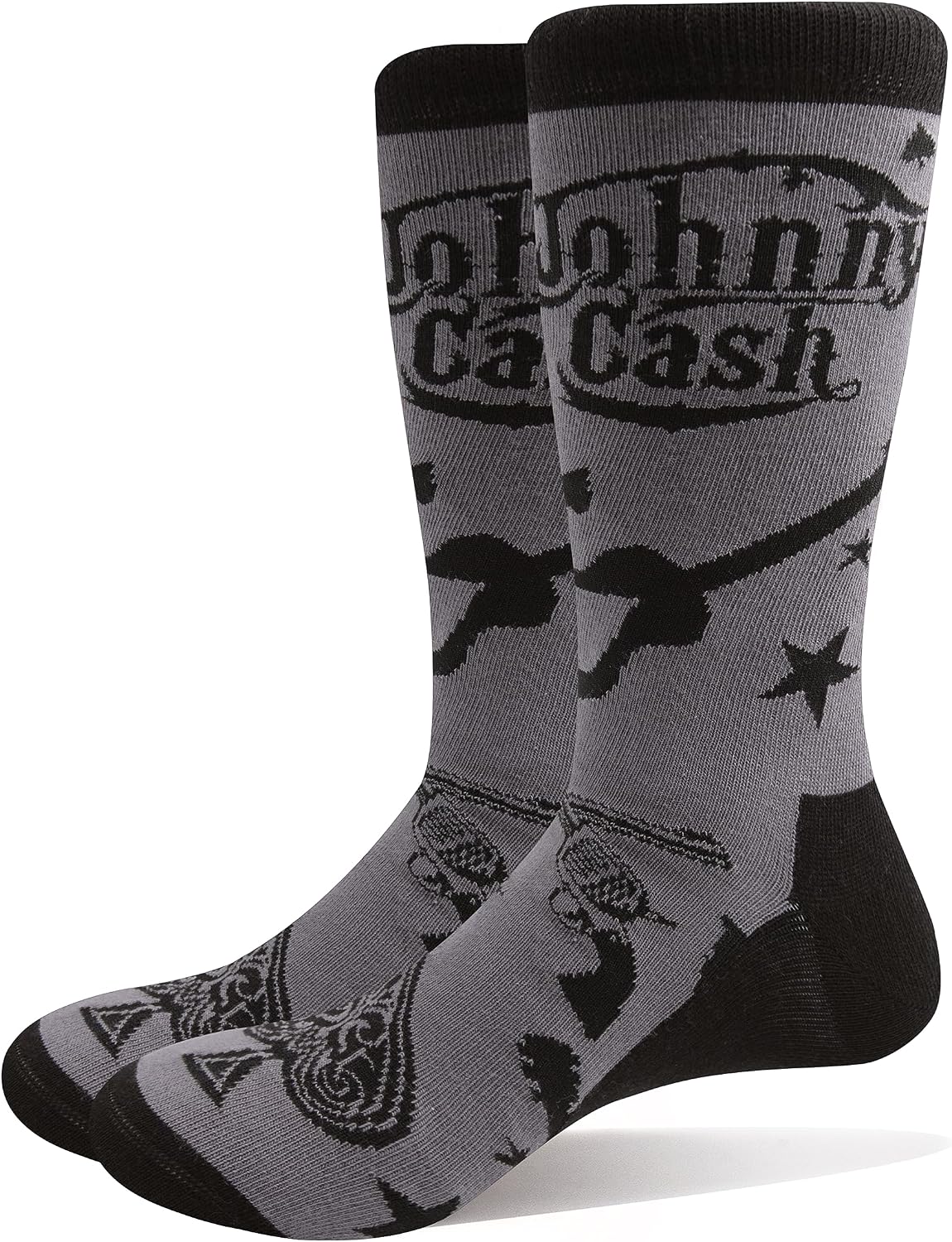 Johnny Cash Socks Guitars N Guns Logo Official Unisex Charcoal (UK SIZE ...
