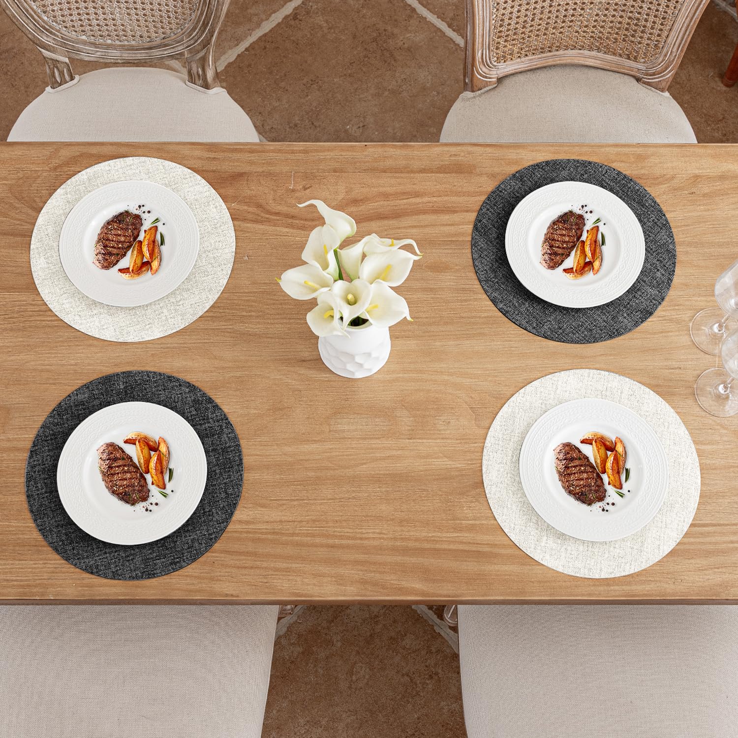 Romanstile Round Placemats Set of 6, Reversible Faux Leather Table ...