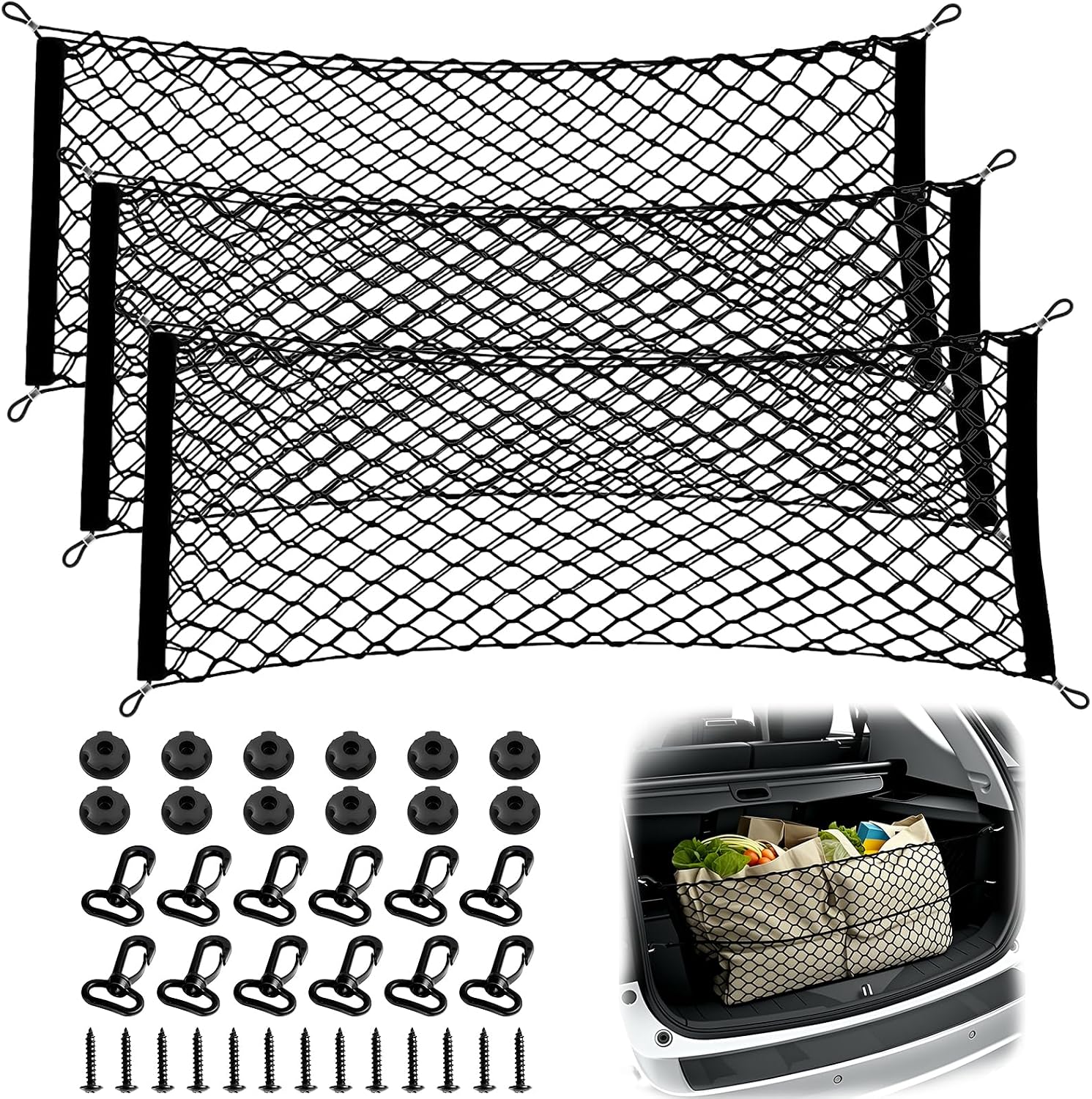 Amazon.com: 3PCS Adjustable Envelope Trunk Cargo Net with Hooks for Car ...