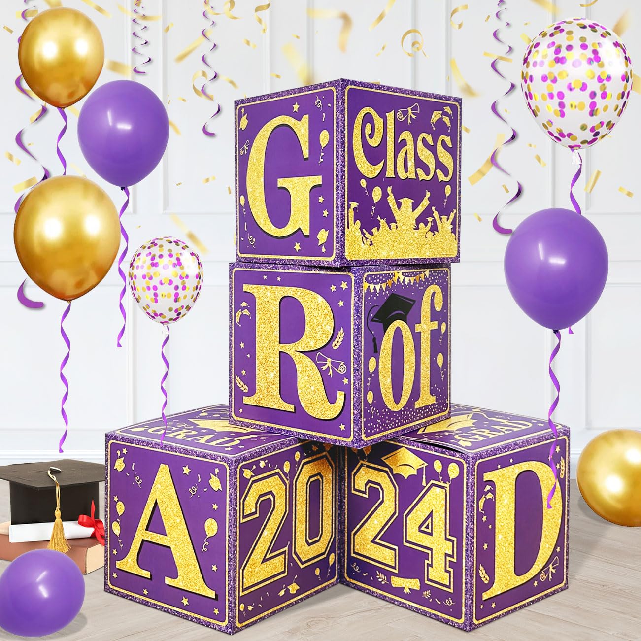 Purple and Gold Graduation Decorations Class of 2024 Graduation Boxes ...