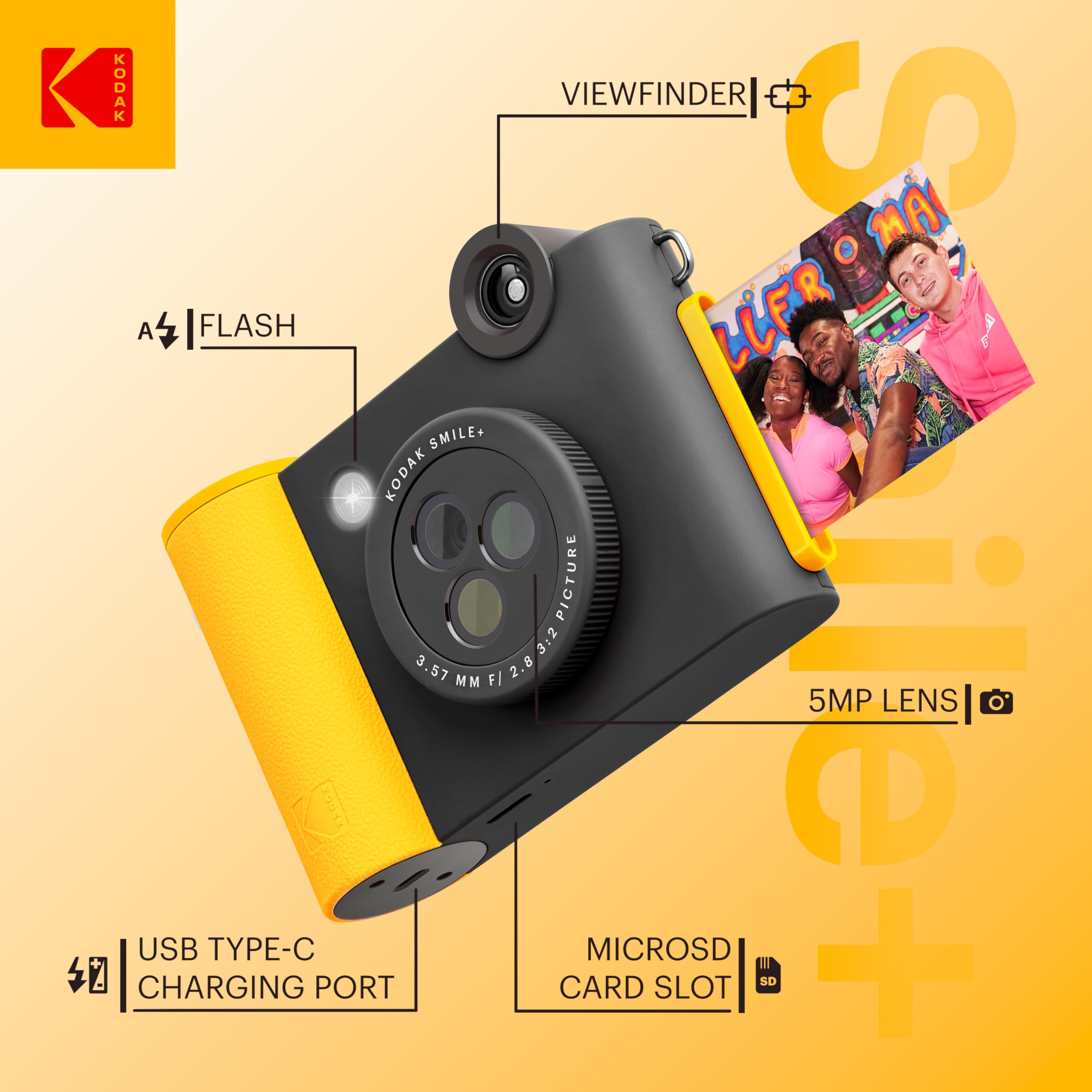Photo Printer Kodak Smile+ 2x3 Instant Print Camera With Fun Effect ...
