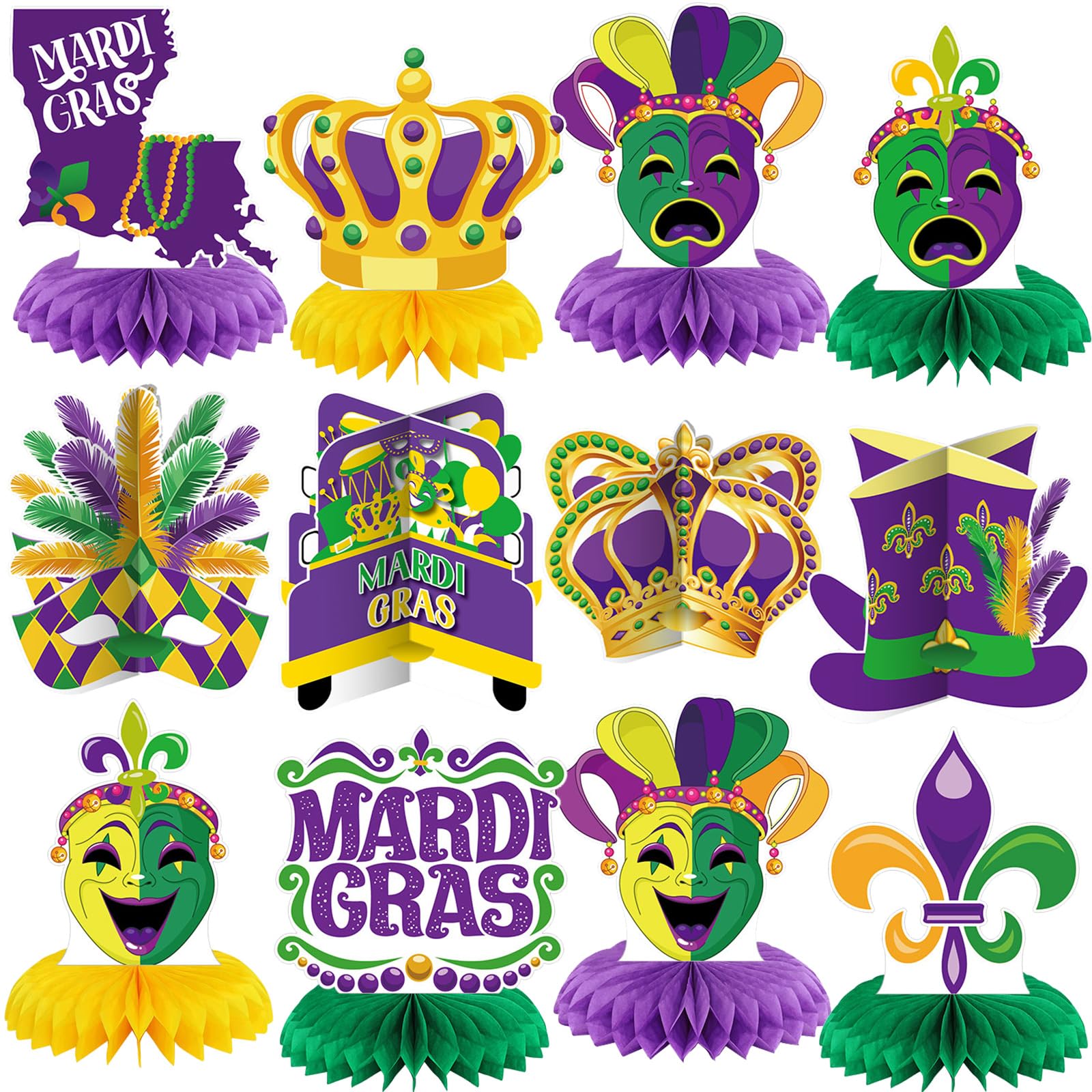 Amazon.com: Weekgrat 12 Pcs Mardi Gras Decorations Honeycomb ...