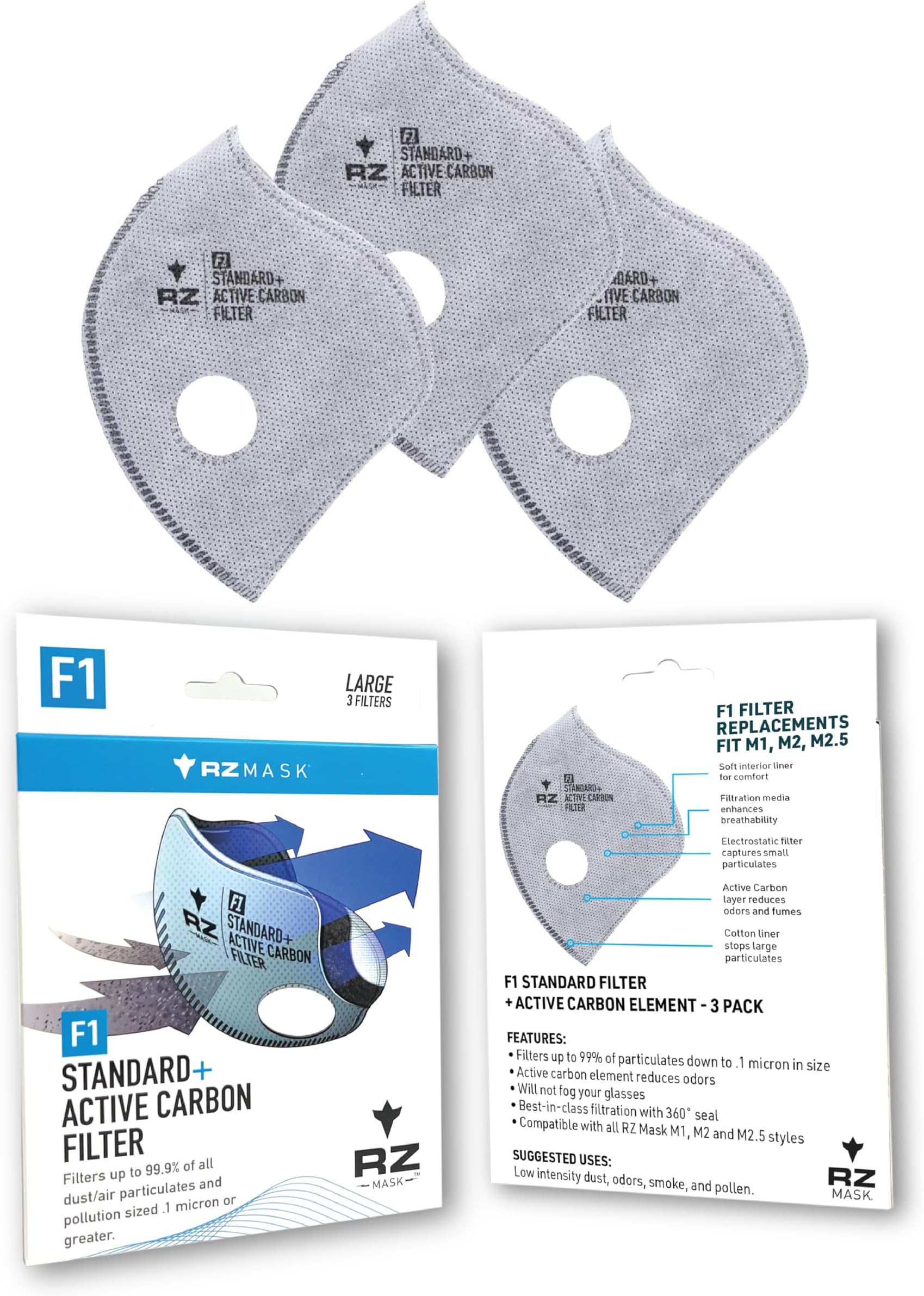 Amazon.com: RZ Mask - M3 F3 Active Carbon Replacement Filter - 3-Pack ...