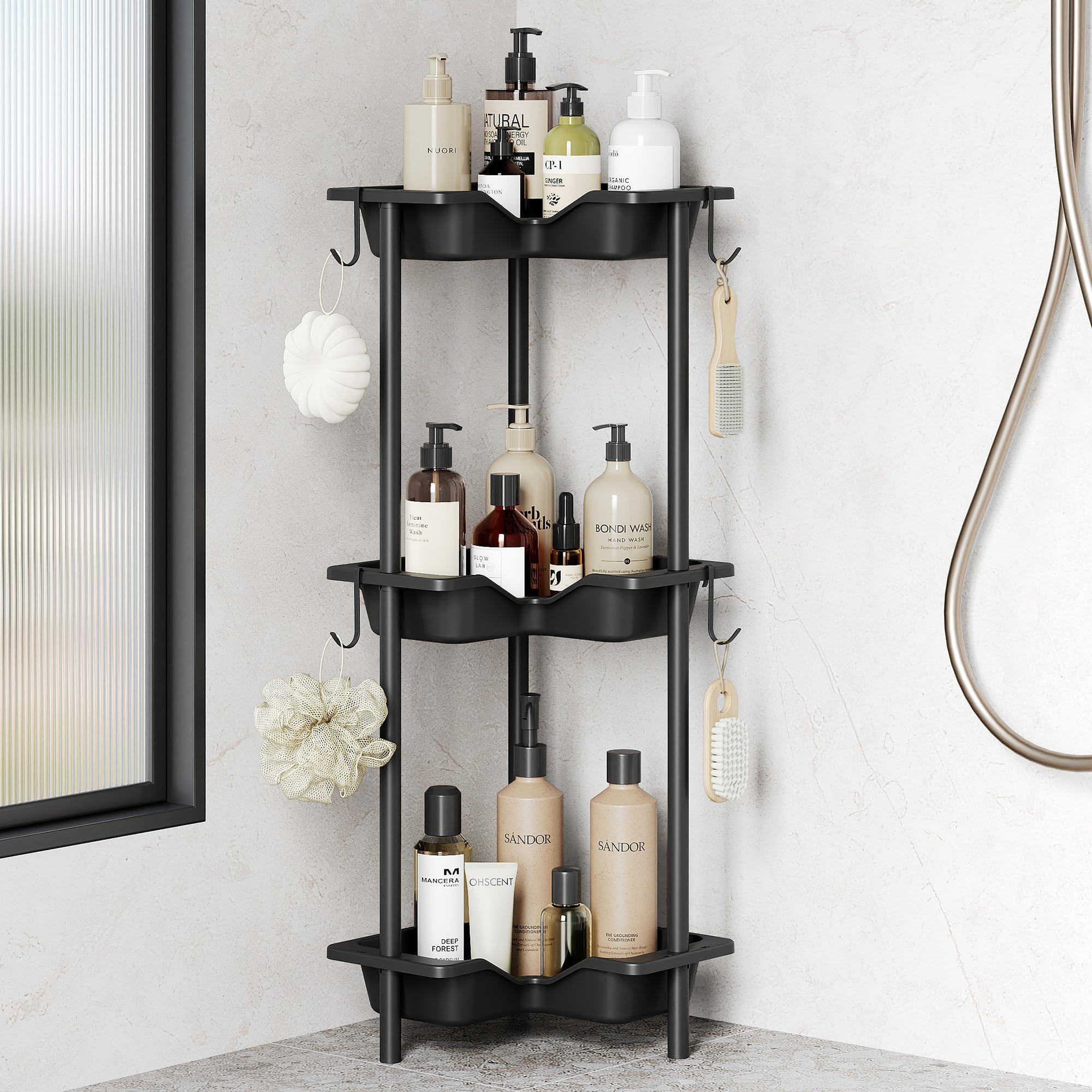 Snapklik.com : Standing Shower Caddy, 3 Tier Floor Corner Shower ...