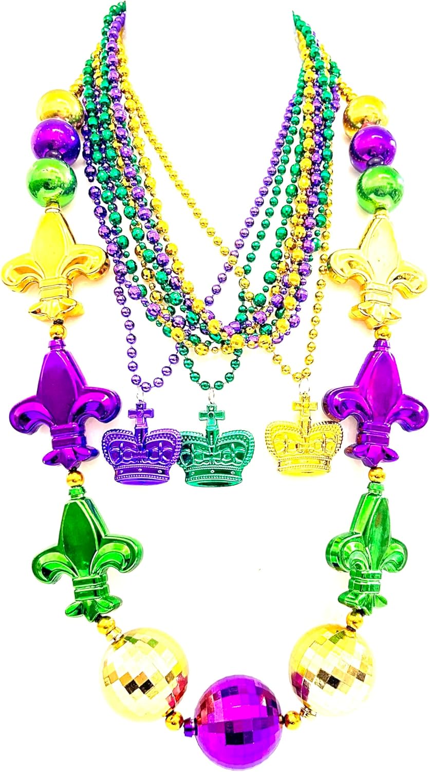 Amazon.com: afson 10 Pcs Mardi Gras Jumbo Ball Bead Necklaces Carnival ...