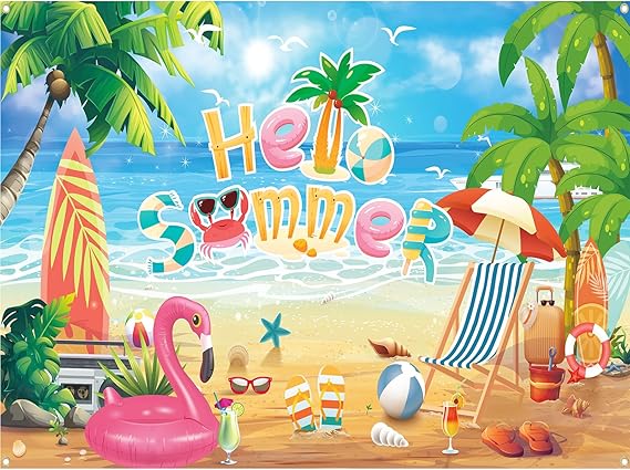Amazon.com : Hello Summer Beach Photo Backdrop, Schools Out for Summer ...