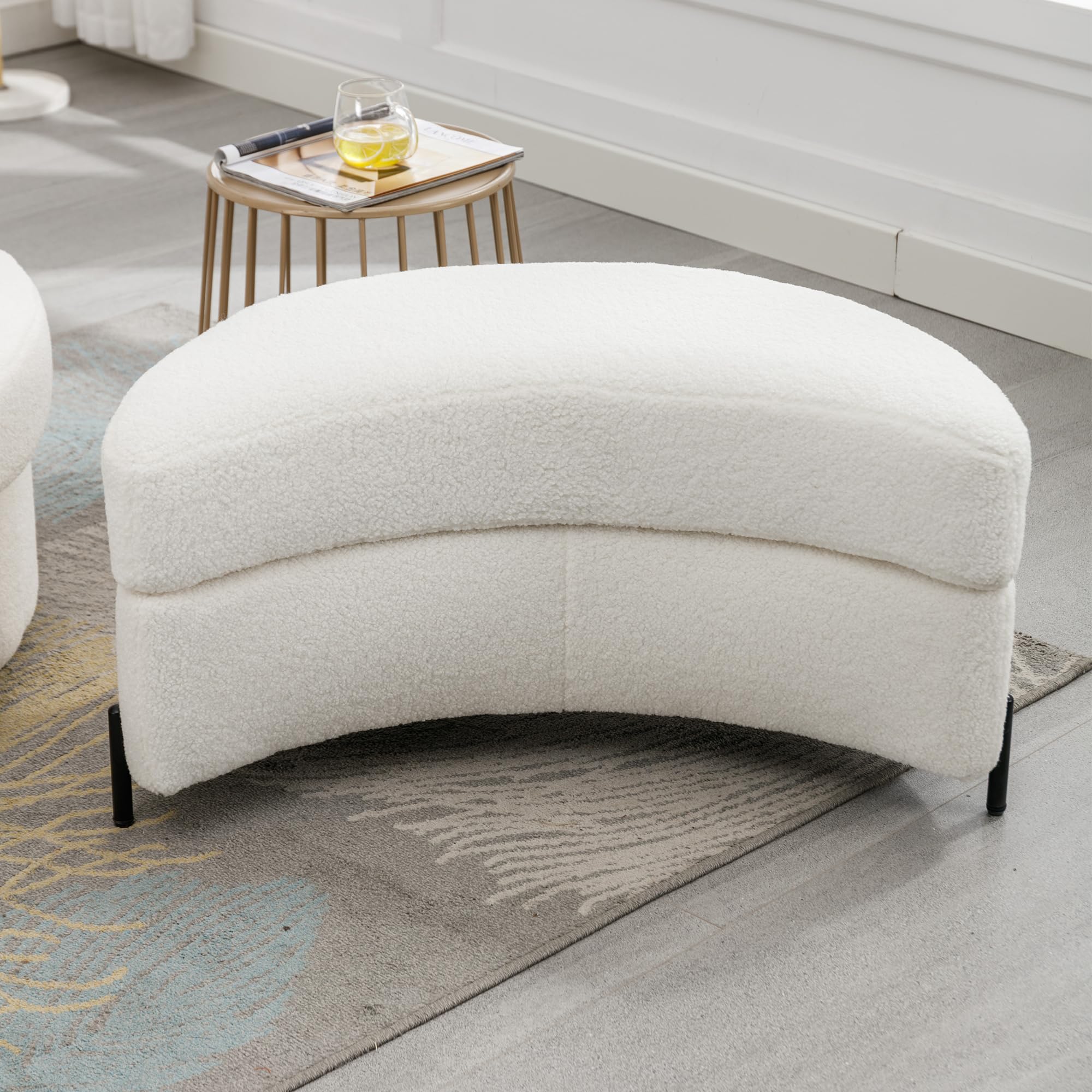 HomSof 32.7" W Sherpa Upholstered Half Crescent Moon Storage Bench ...