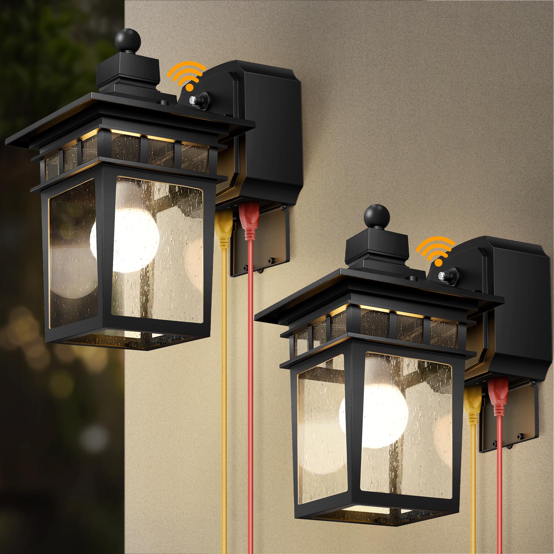 APOTO 2 Pack Outdoor Light with GFCI Outlet,Black Dusk to Dawn Porch ...