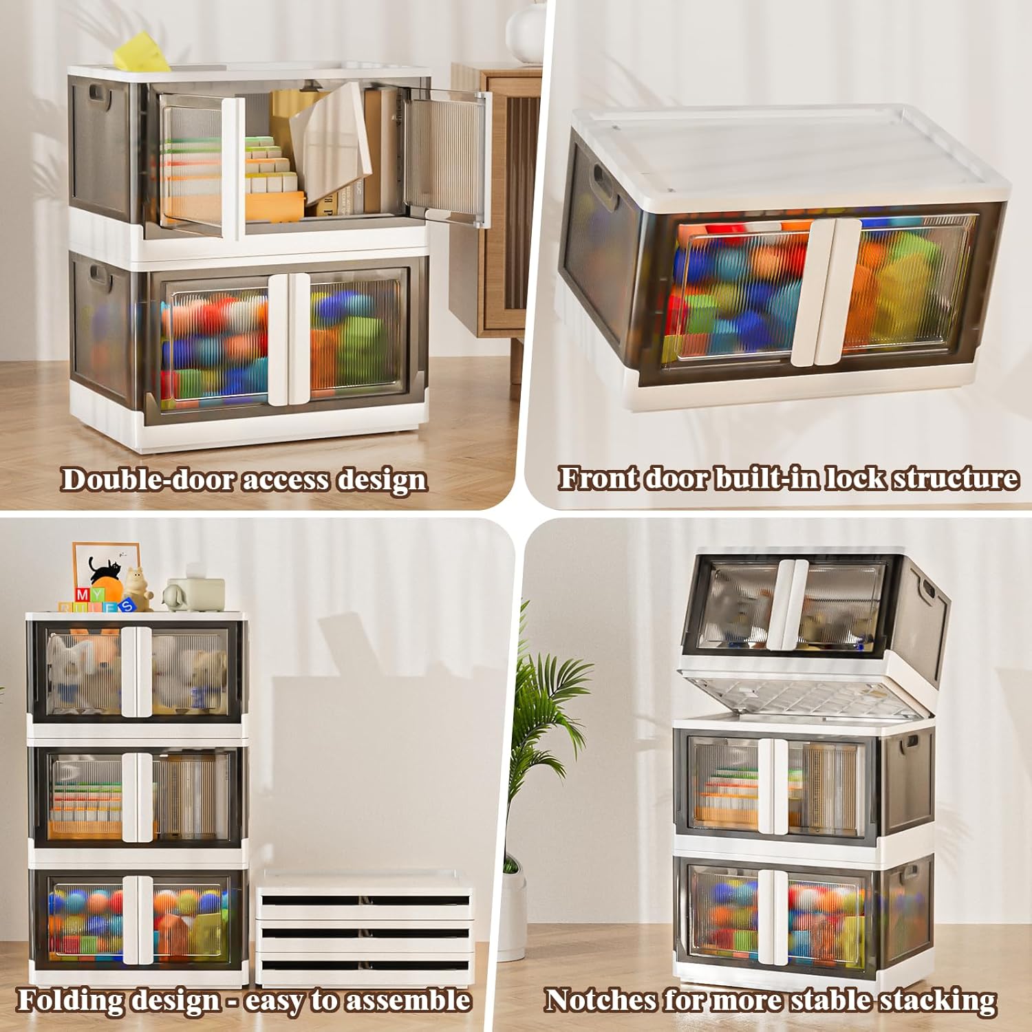 Paquete de 3 contenedores apilables de almacenamiento transparentes de ...