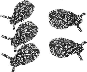 Chef Bandana Head Wrap, Kitchen Design Pattern, Black and White, 5-Pack ...