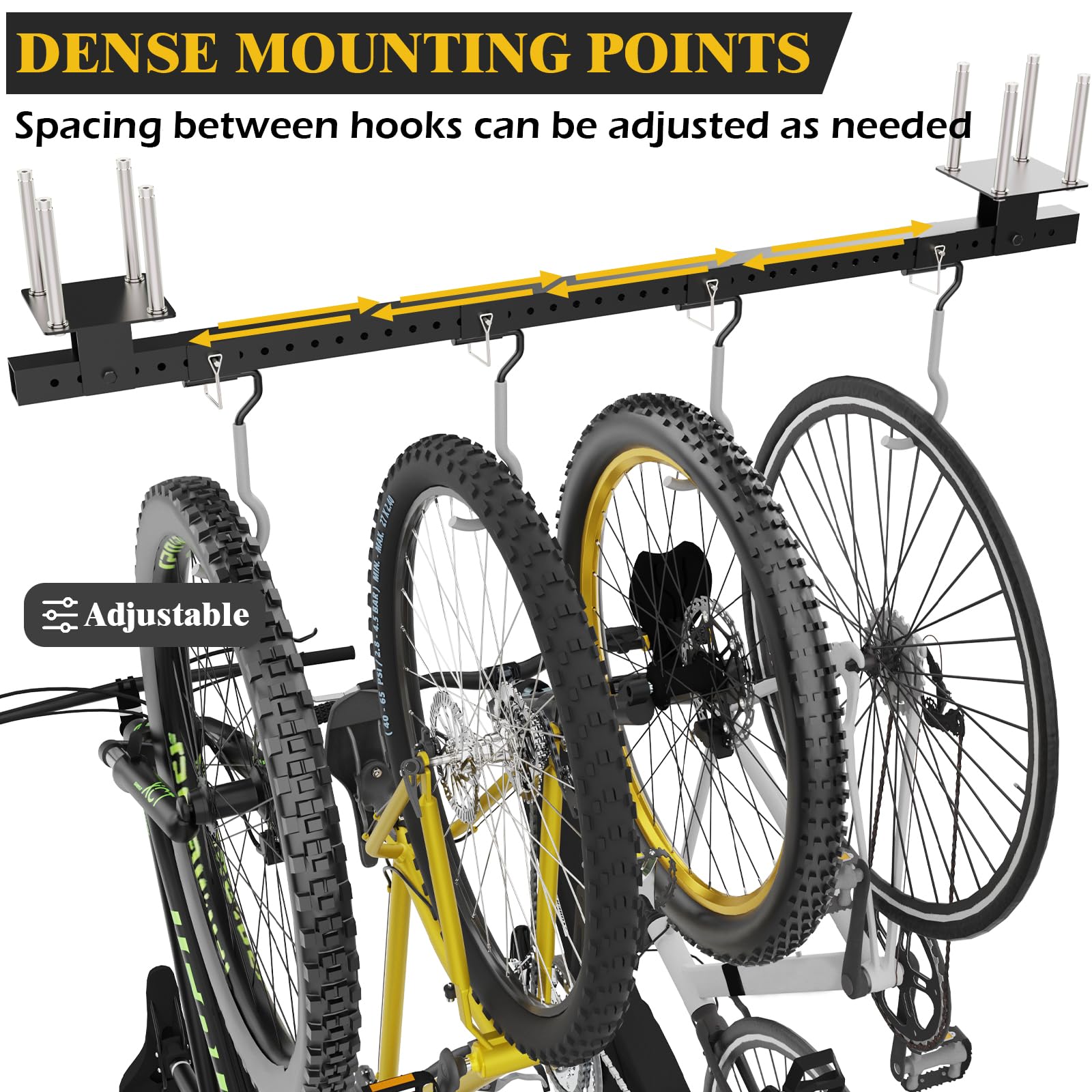 Adjustable Bike Hooks Ceiling Mount Bike Storage Rack - Holds 4-8 Bikes ...